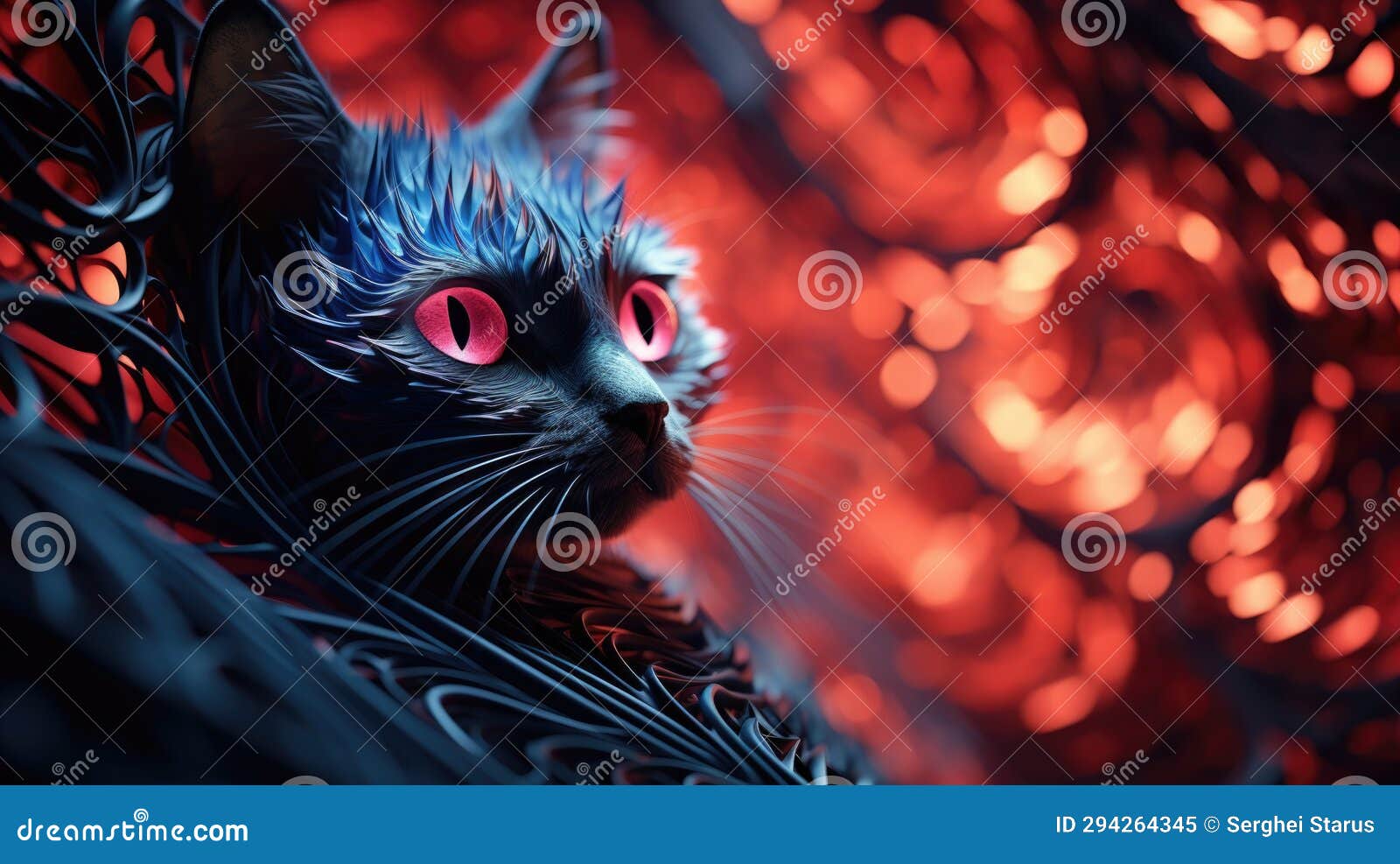 A Cat with Red Eyes and a Black Background, AI Stock Illustration ...