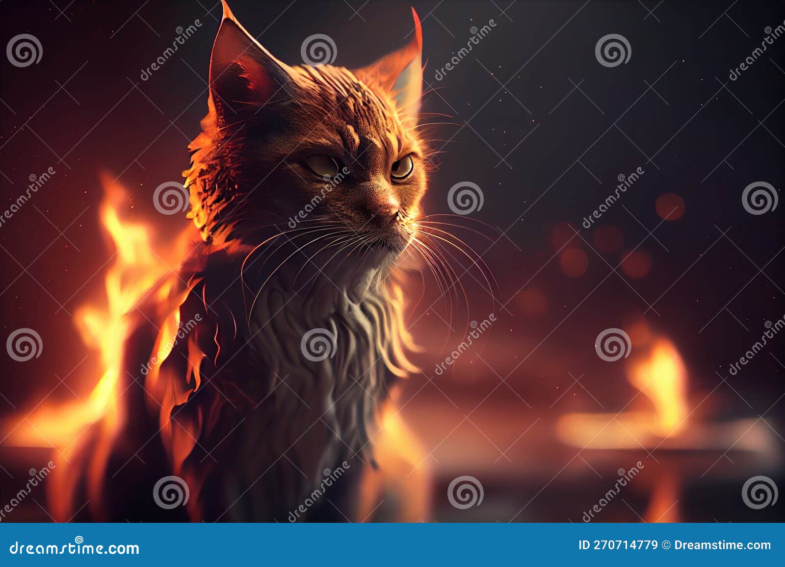 Cat Red Flaming Dragon.generative Ai Stock Illustration - Illustration ...