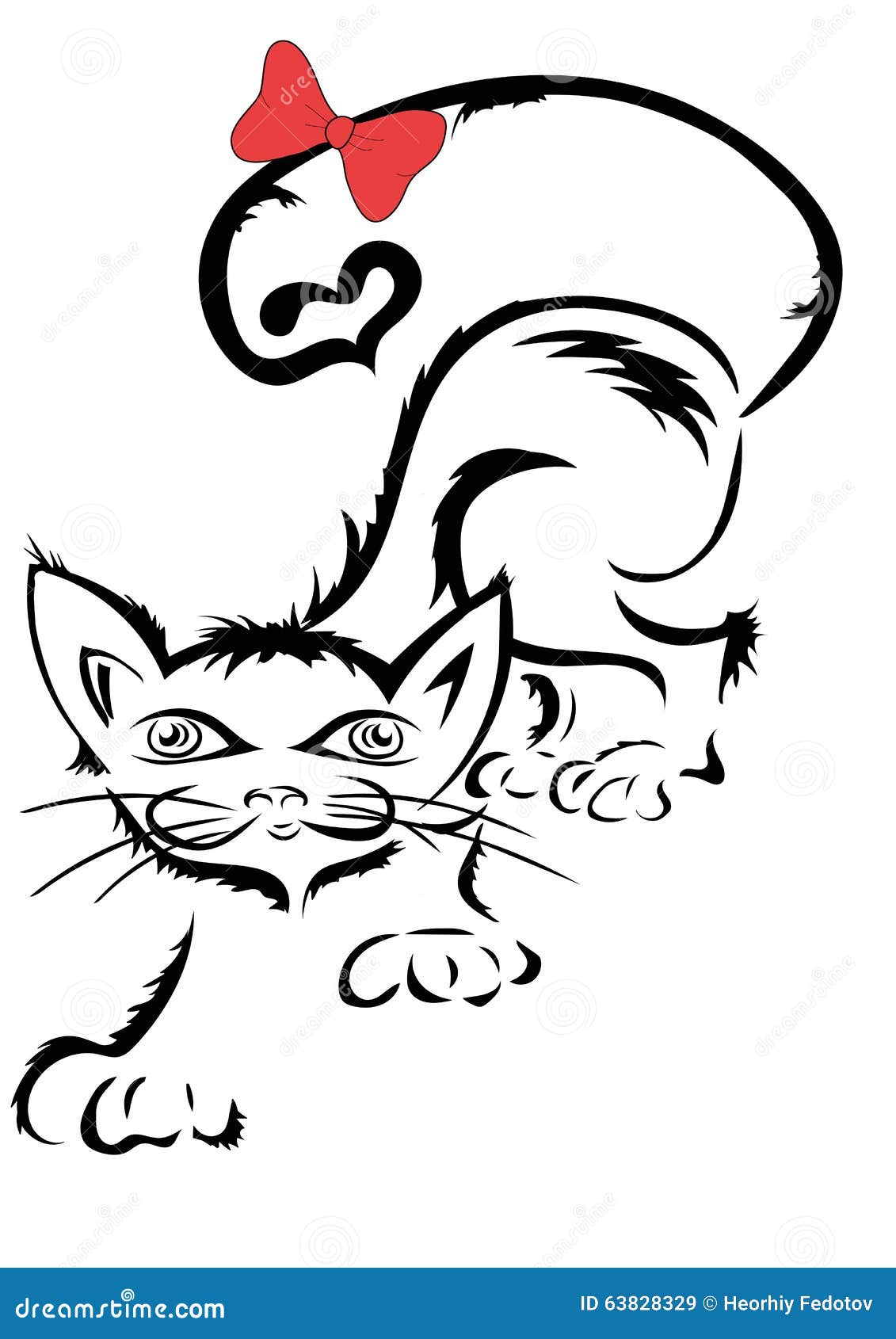Cat with ribbon stock vector. Illustration of funny, sketch - 63828329