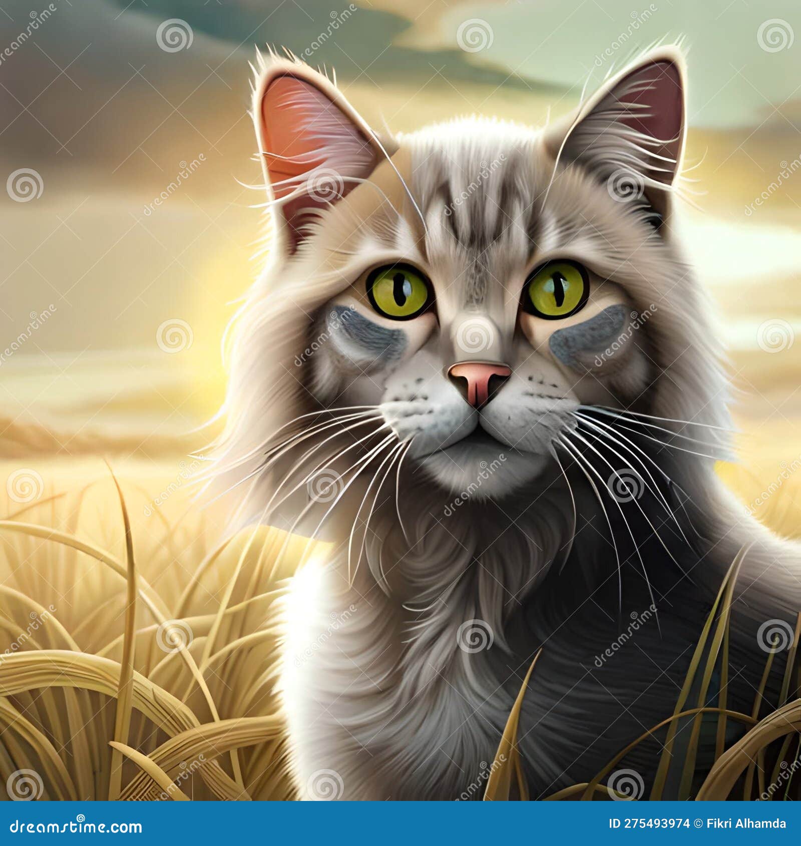 Cat in the Rice Field Digital Smudge Art Stock Illustration ...