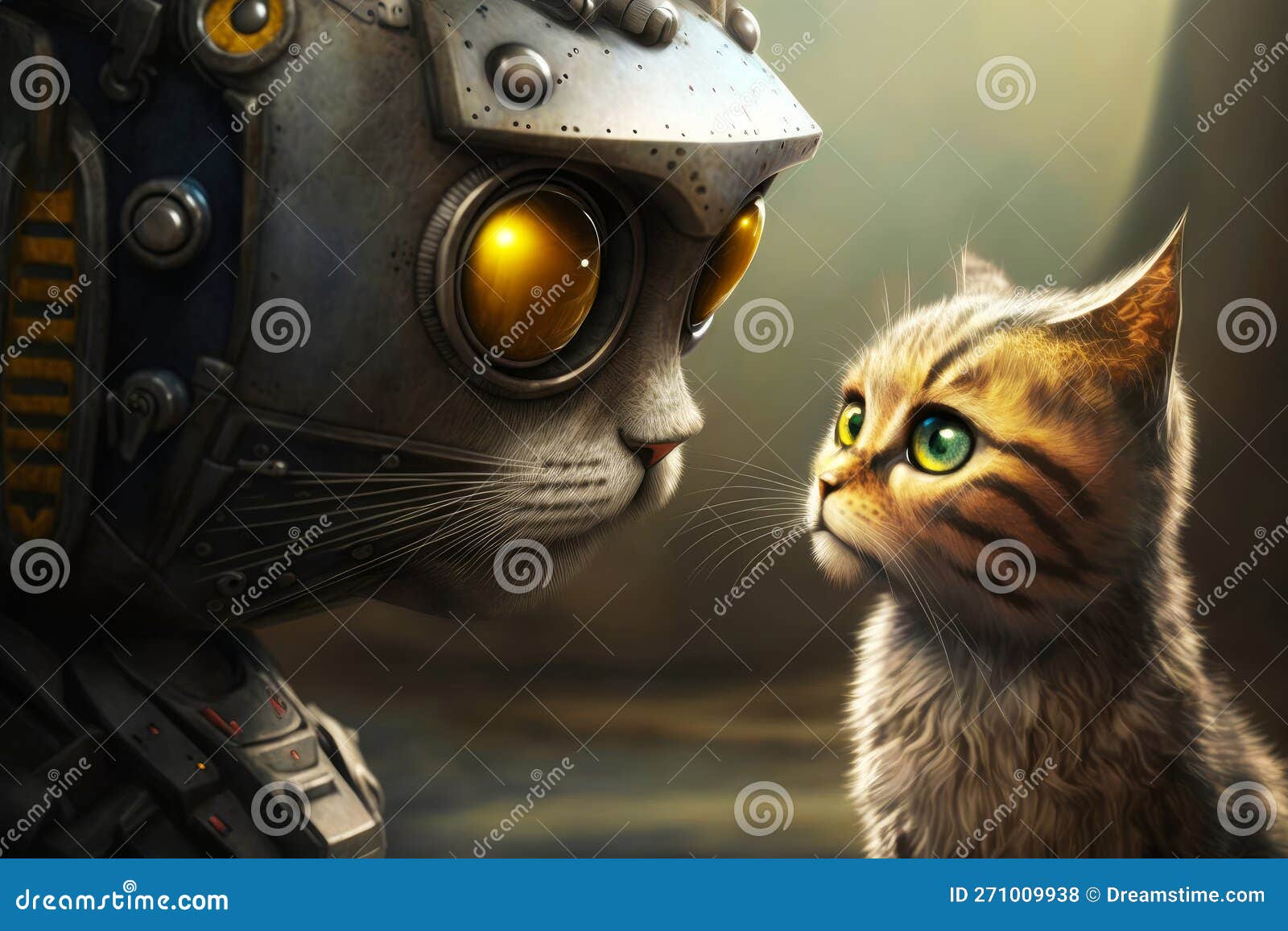 Cat and Robot Looking at Each Other. Generative AI Stock Illustration ...