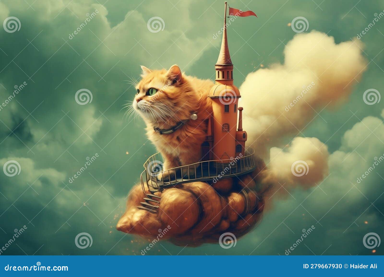 Cat on Rocket Ship Image. Generative AI Stock Illustration ...