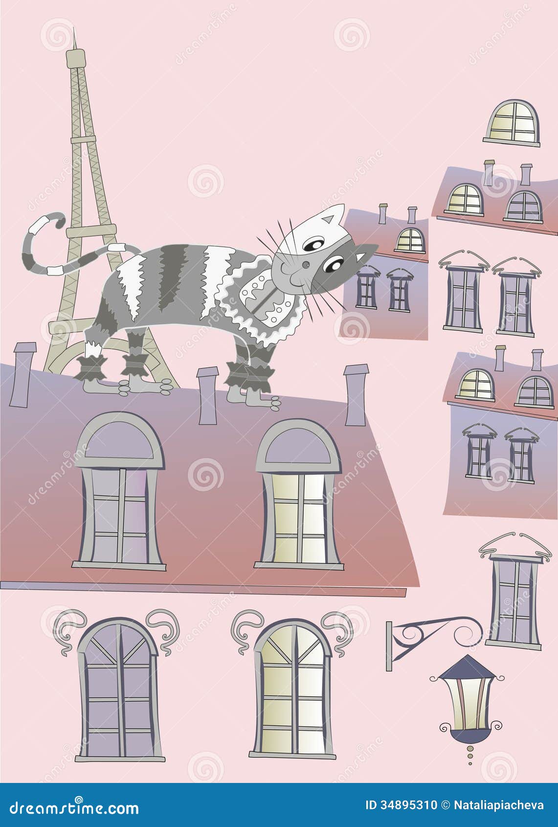 Cat on a Roof of Paris stock vector. Illustration of city - 34895310