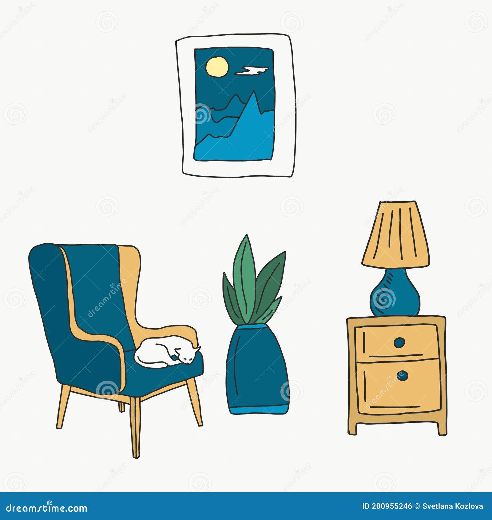 Cat in Room, Vector Illustration in Flat Style. Stock Vector ...