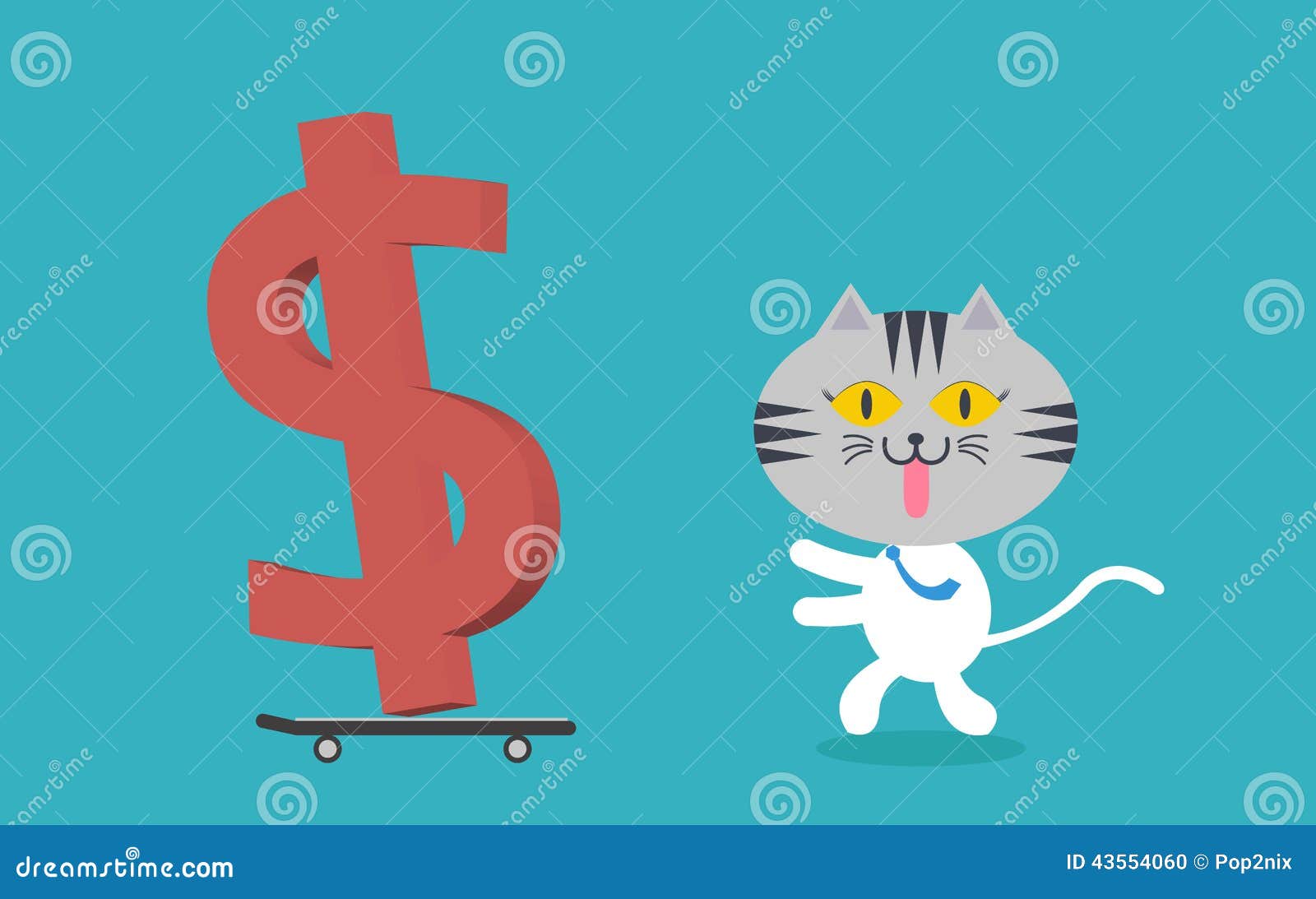 Cat Run To Money on Money with Skateboard Stock Vector - Illustration ...
