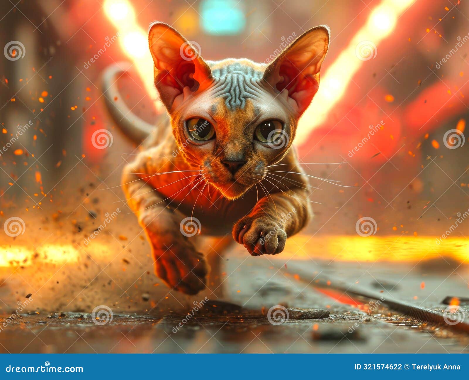 A Cat is Running through a Fiery Scene Stock Photo - Image of little ...
