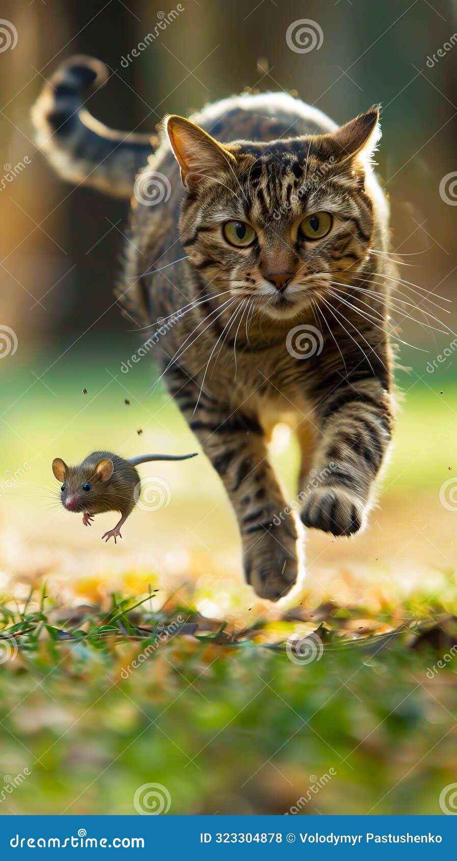 A Cat Running after a Mouse Stock Photo - Image of rodent, animal ...