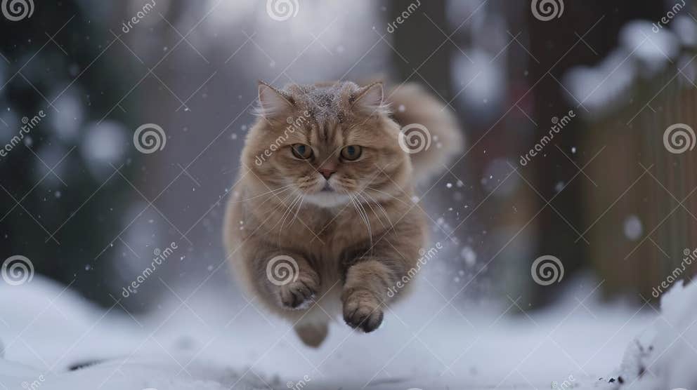 A Cat Running through the Snow in a Park Like Setting, AI Stock Photo ...
