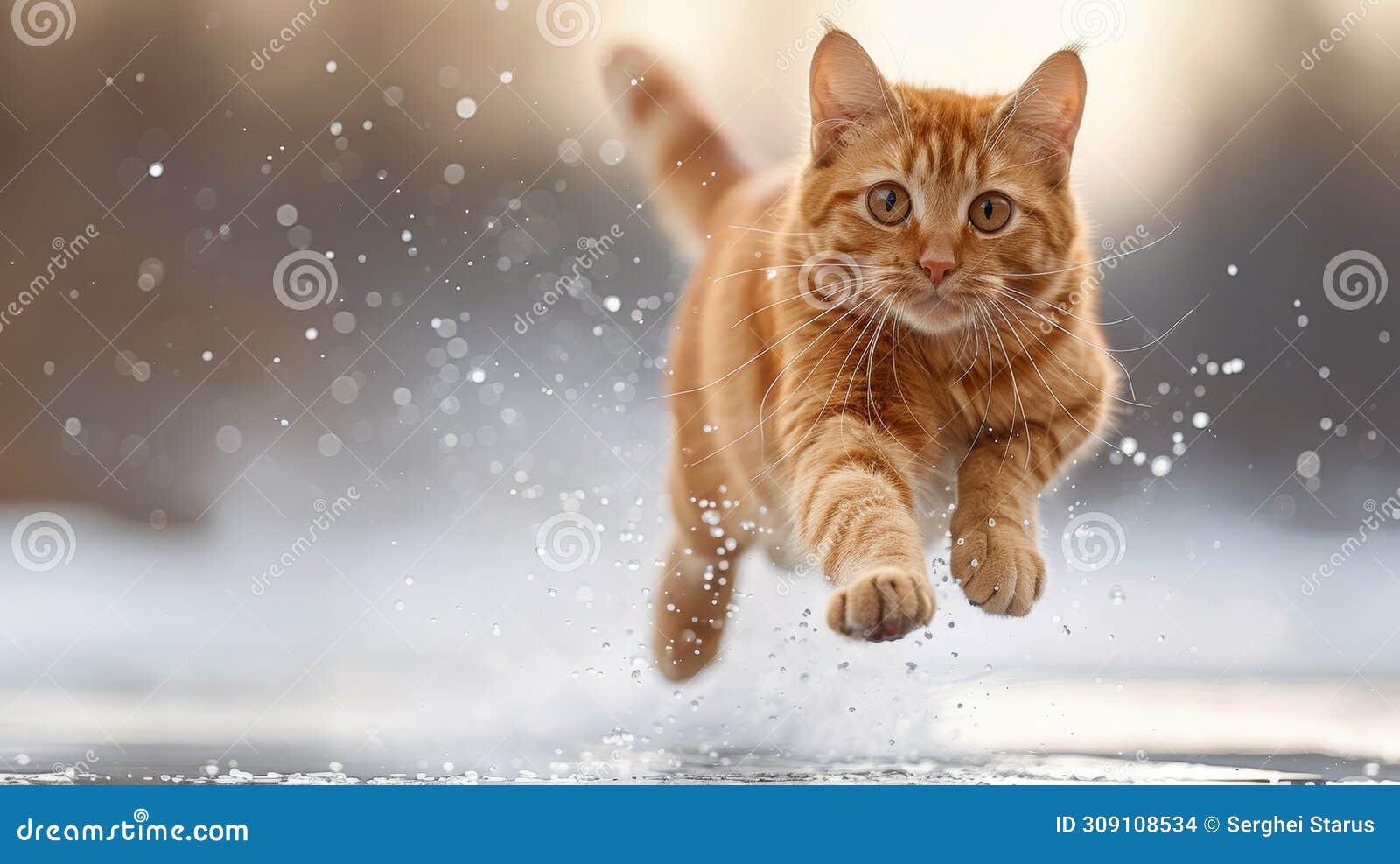 A Cat Running through Water with a Splash of Snow, AI Stock Photo ...