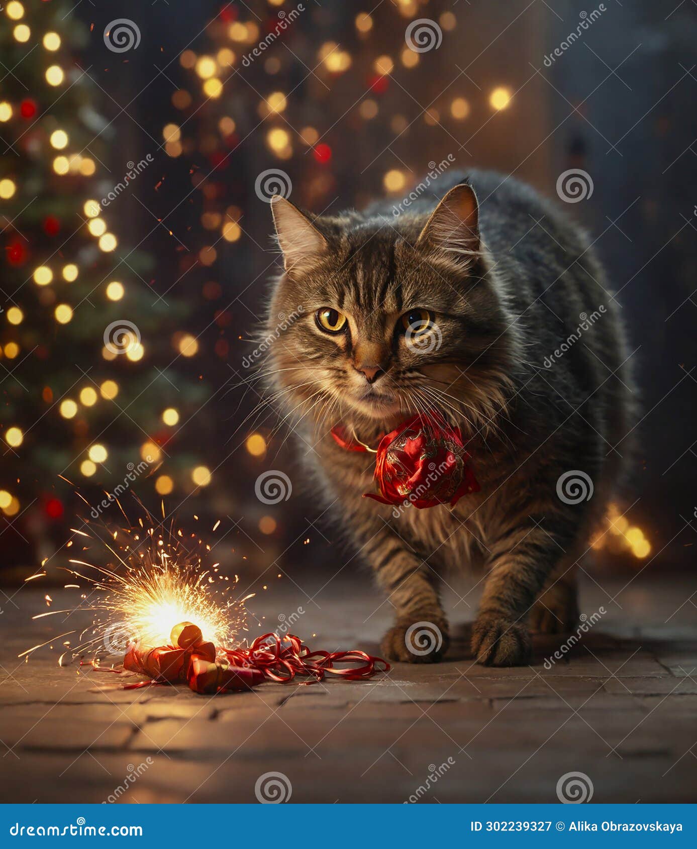 A Cat Runs Away from Exploding Christmas Firecrackers with Fear in Its ...