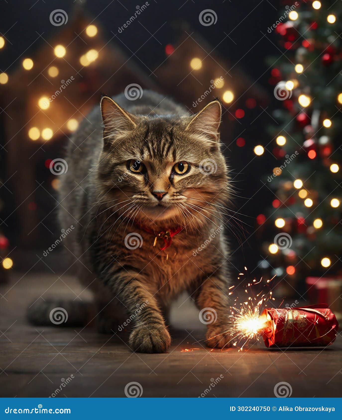 A Cat Runs Away from Exploding Christmas Firecrackers with Fear in Its ...