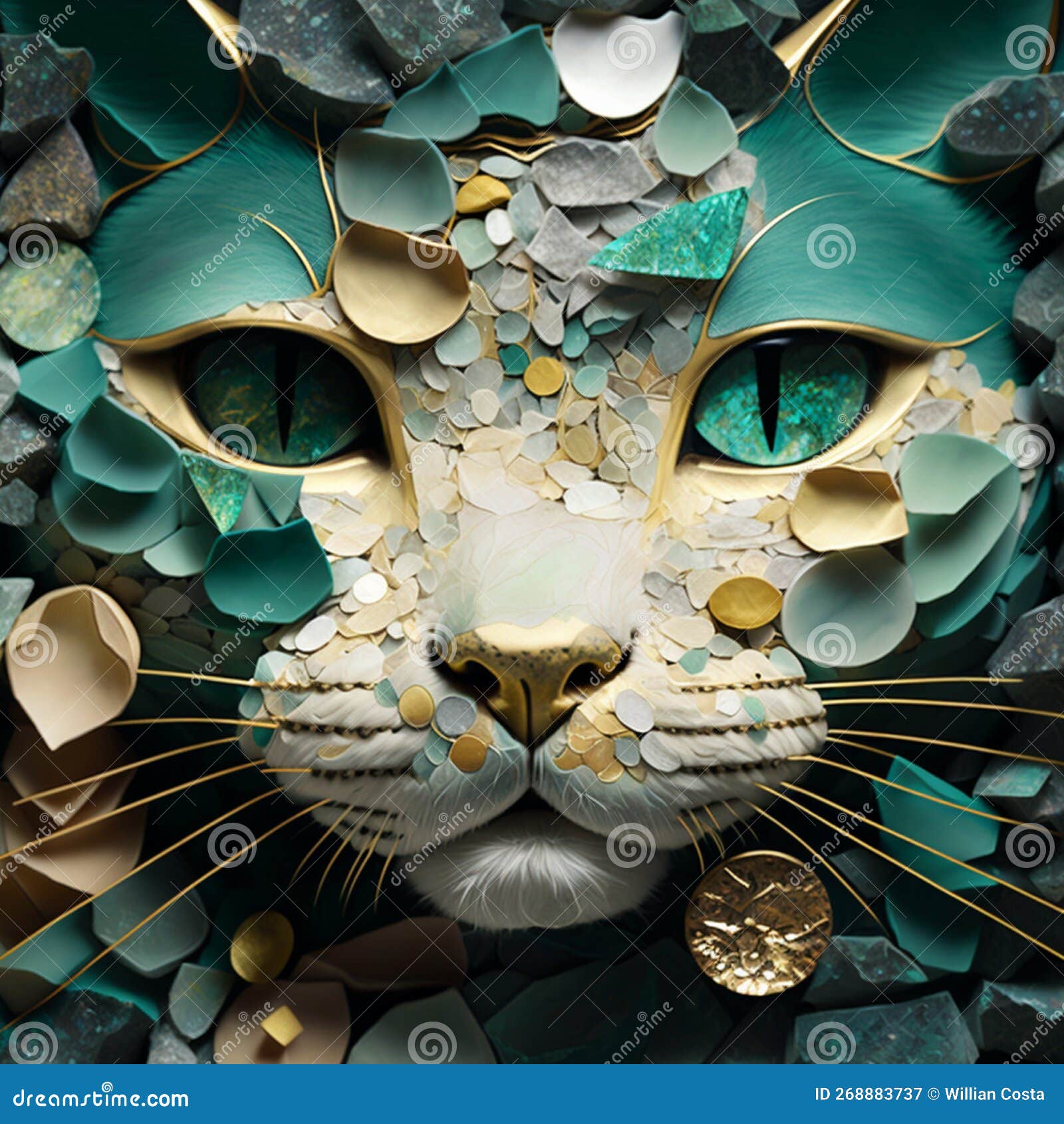 A Cat S Face with Blue Textures, Generative AI Stock Illustration ...