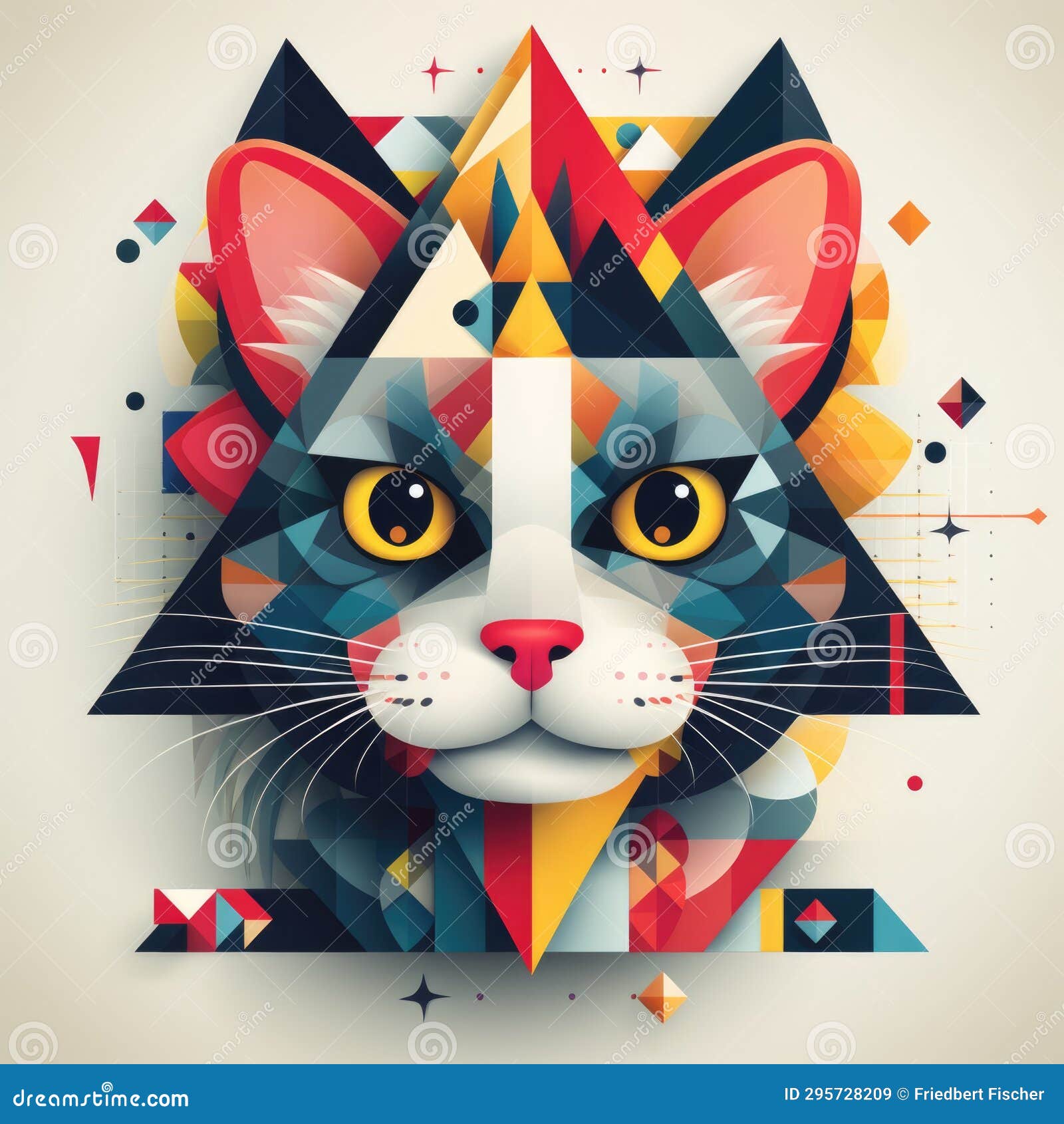 A Cat S Face with Geometric Shapes Surrounding it Stock Illustration ...