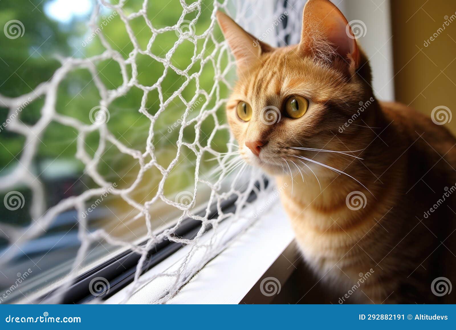 A Cat Safety Window Net Installed Stock Image - Image of feline ...