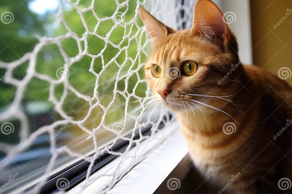 A Cat Safety Window Net Installed Stock Image - Image of feline ...