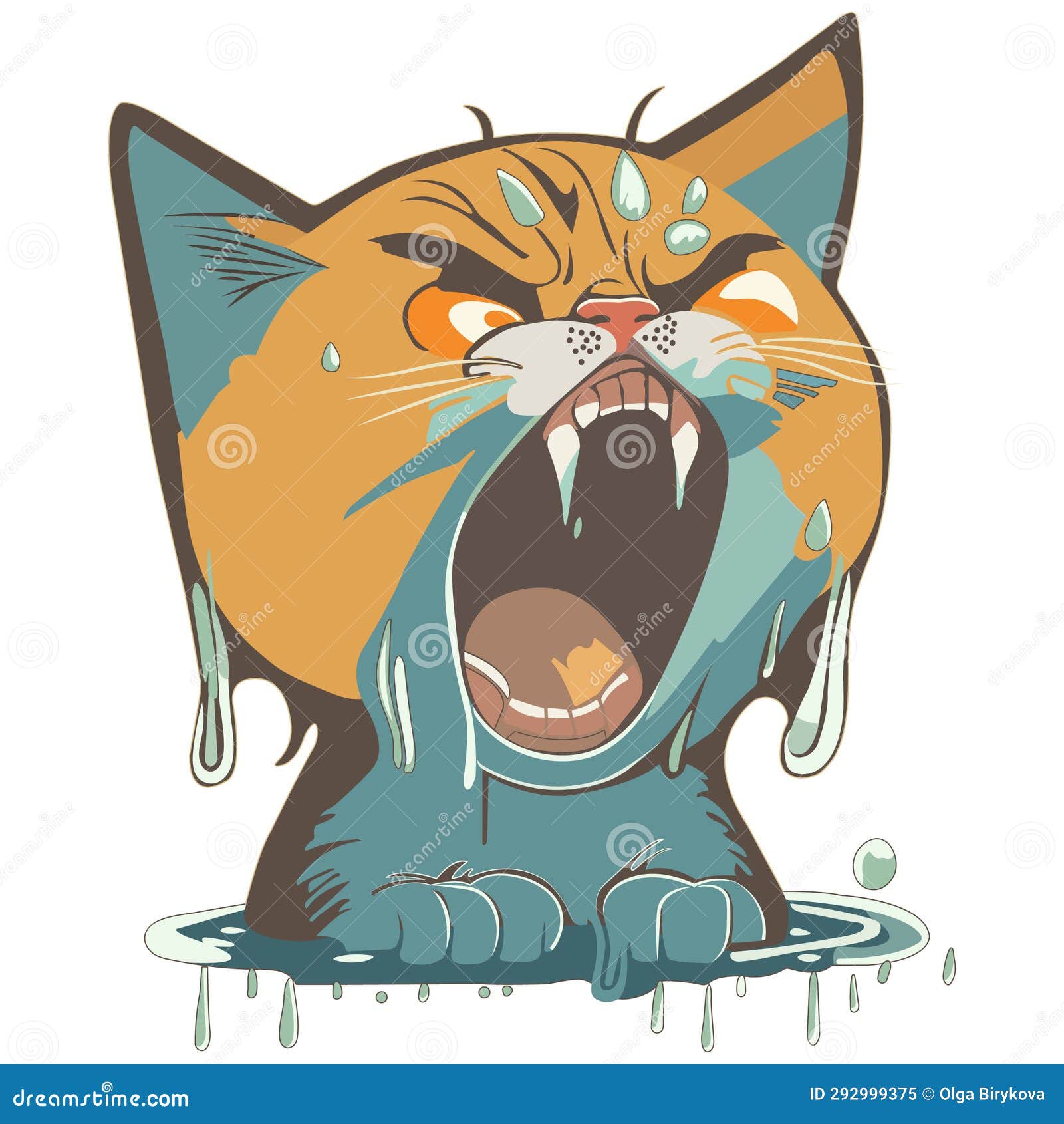 Screaming Meowing Black Cat Silhouette. Hand Up. Eyes, Teeth, Tongue ...