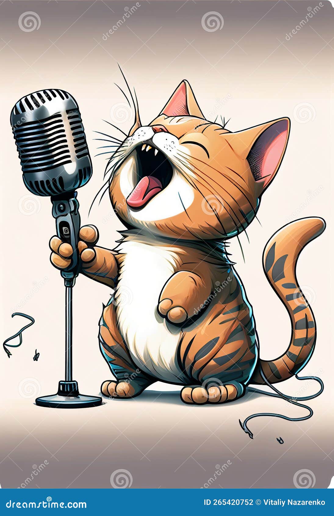 The Cat Screams Loudly into the Microphone. AI Generated Stock ...