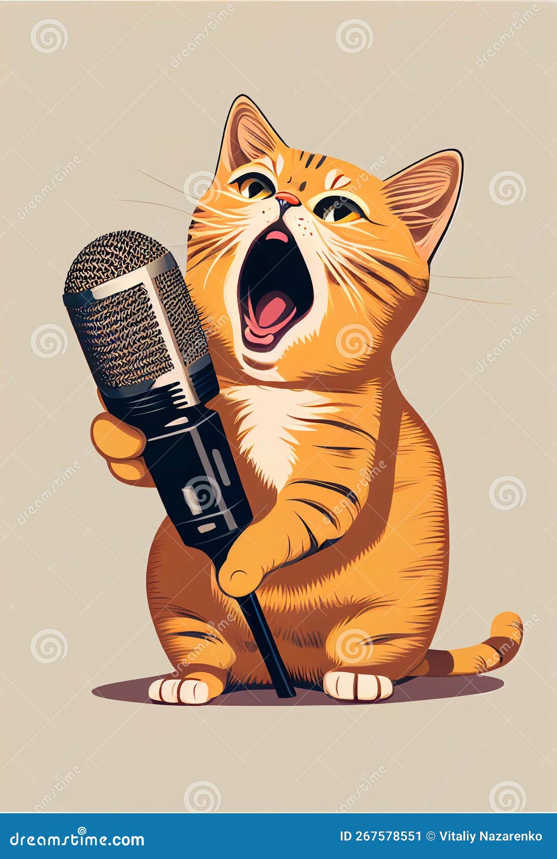 The Cat Screams Loudly into the Microphone. AI Generated Stock ...