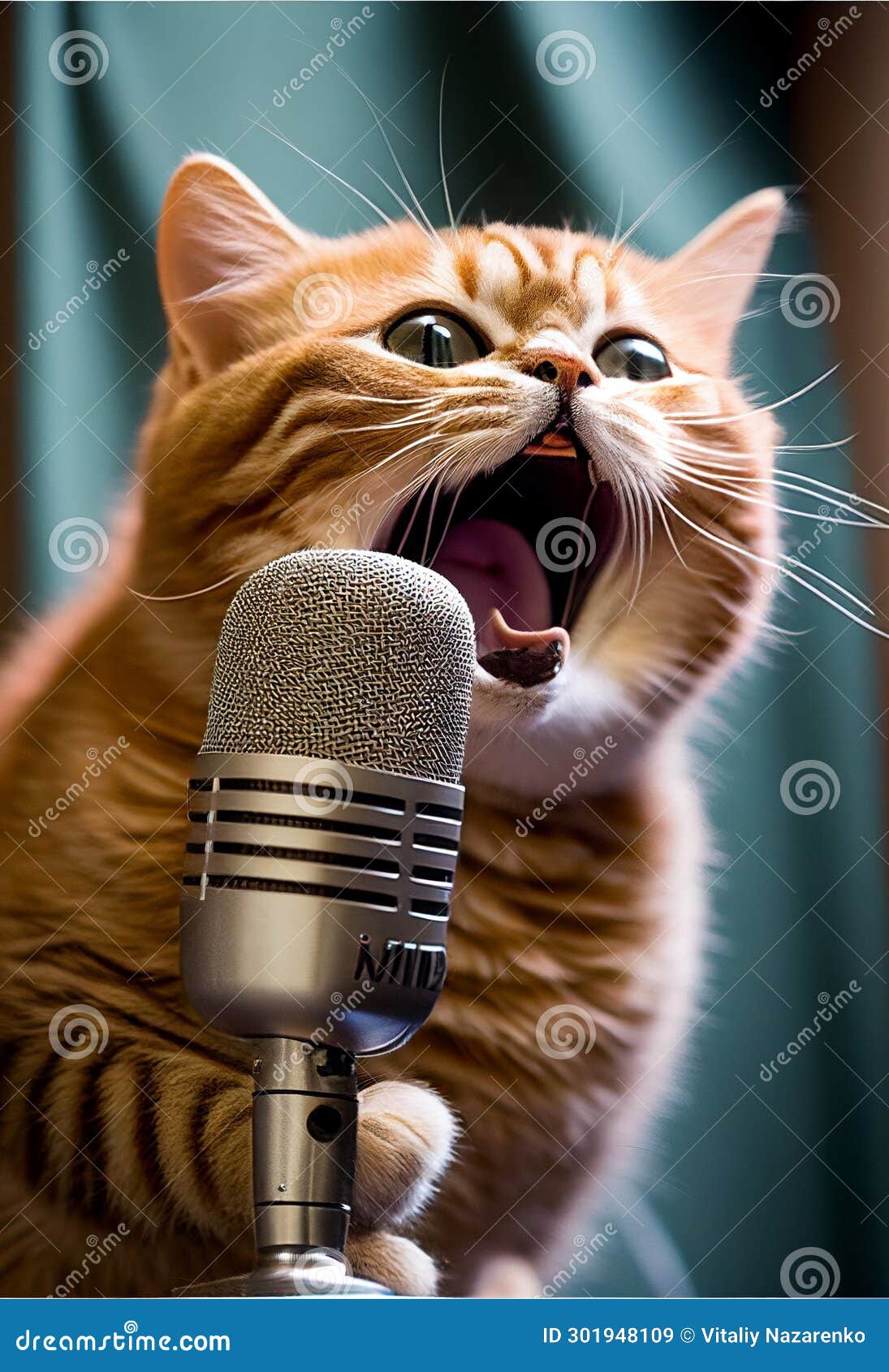 The Cat Screams Loudly into the Microphone. AI Generated Stock Image ...