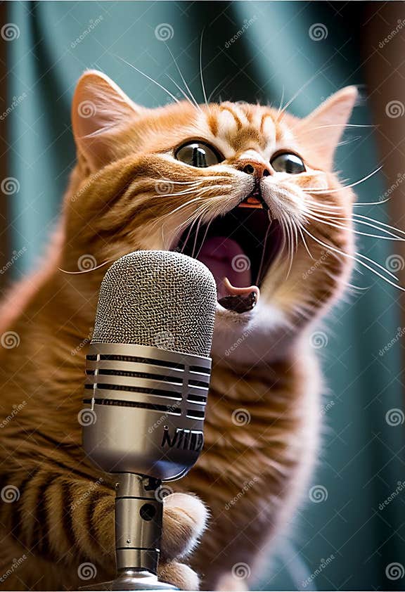 The Cat Screams Loudly into the Microphone. AI Generated Stock Image ...