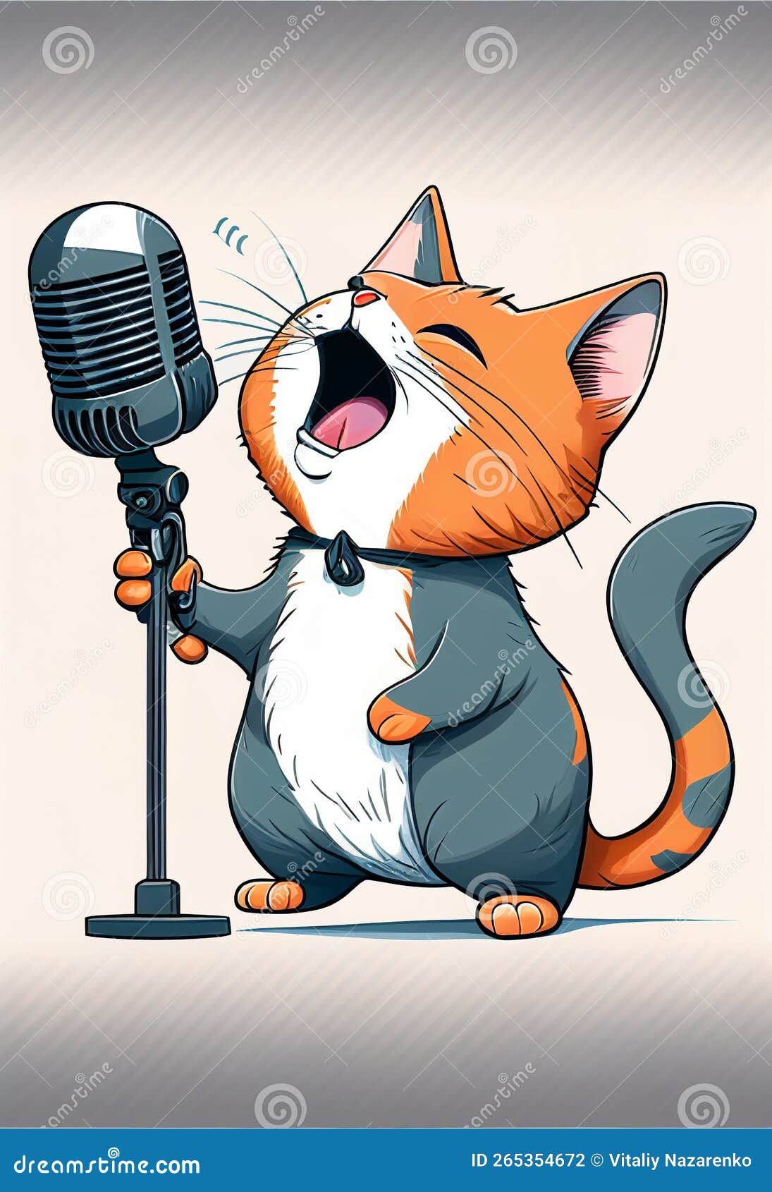 The Cat Screams Loudly into the Microphone. AI Generated Stock ...