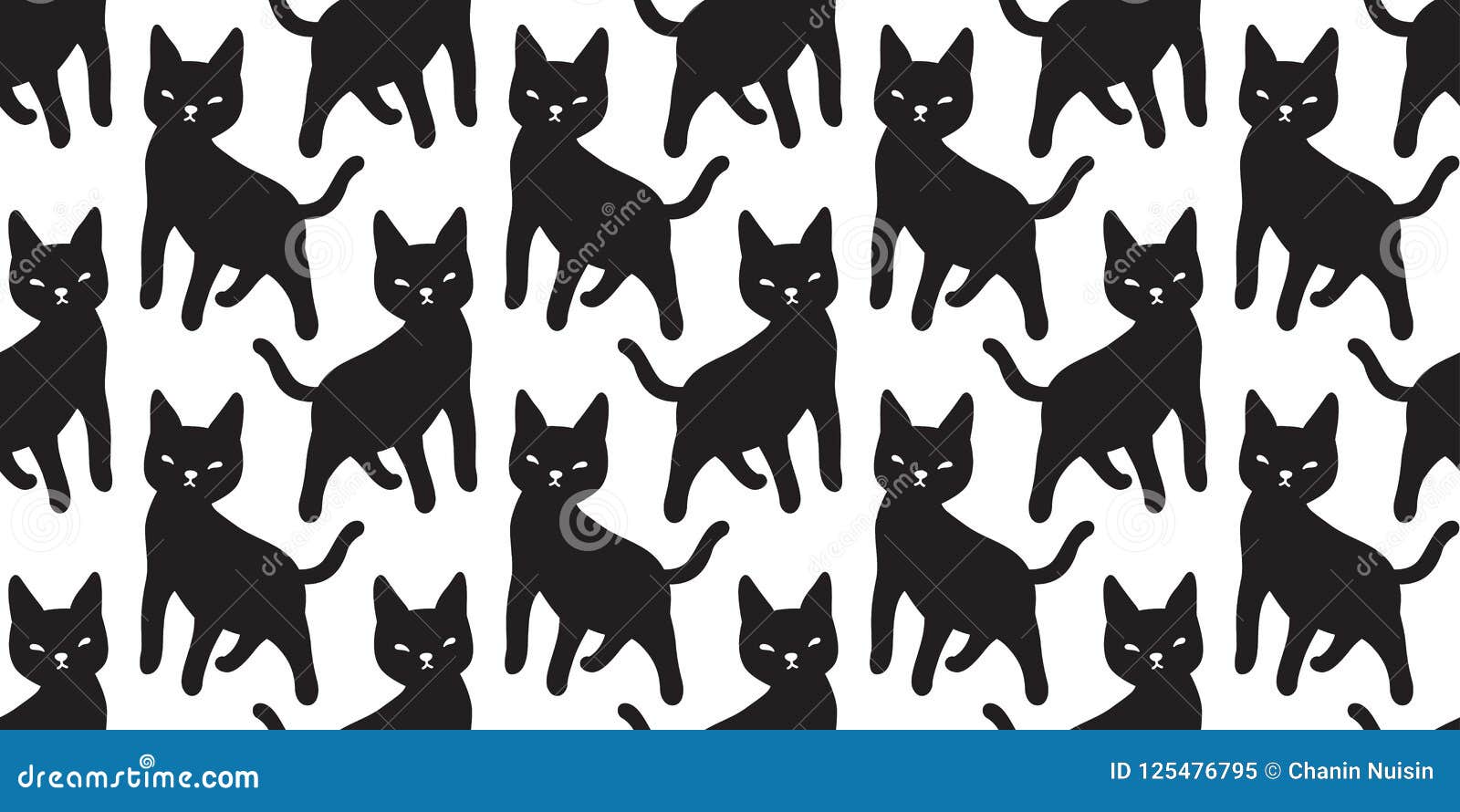 Cat Seamless Pattern Black Cat Vector Kitten Halloween Isolated Repeat ...