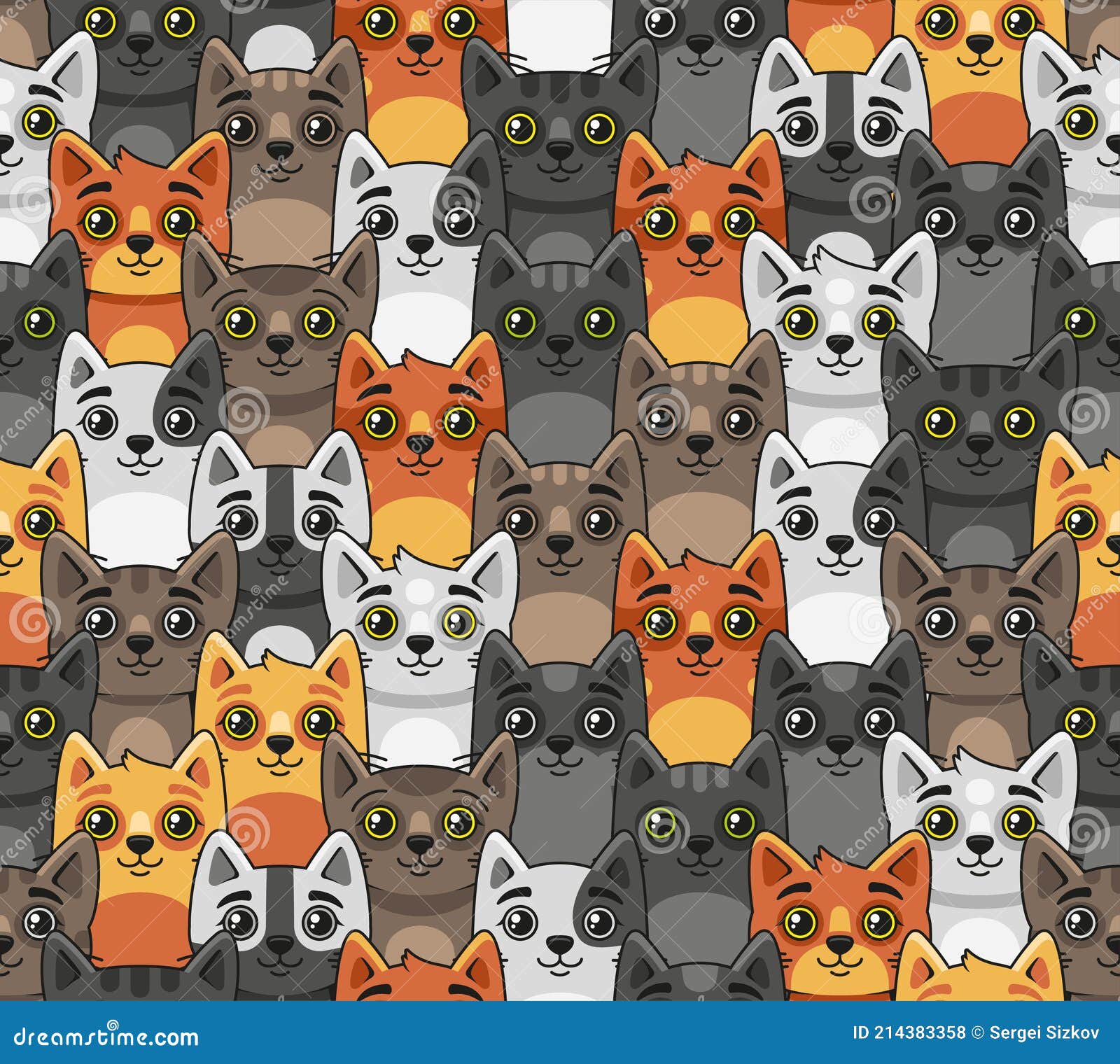 Cat Seamless Pattern. Cute Cartoon Style Stock Vector - Illustration of ...