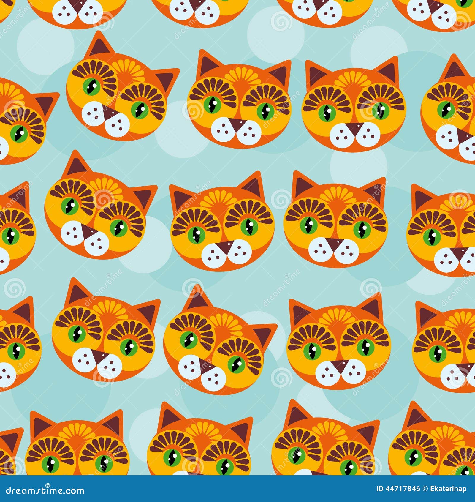 Cat Seamless Pattern with Funny Cute Animal Face on a Blue Background ...