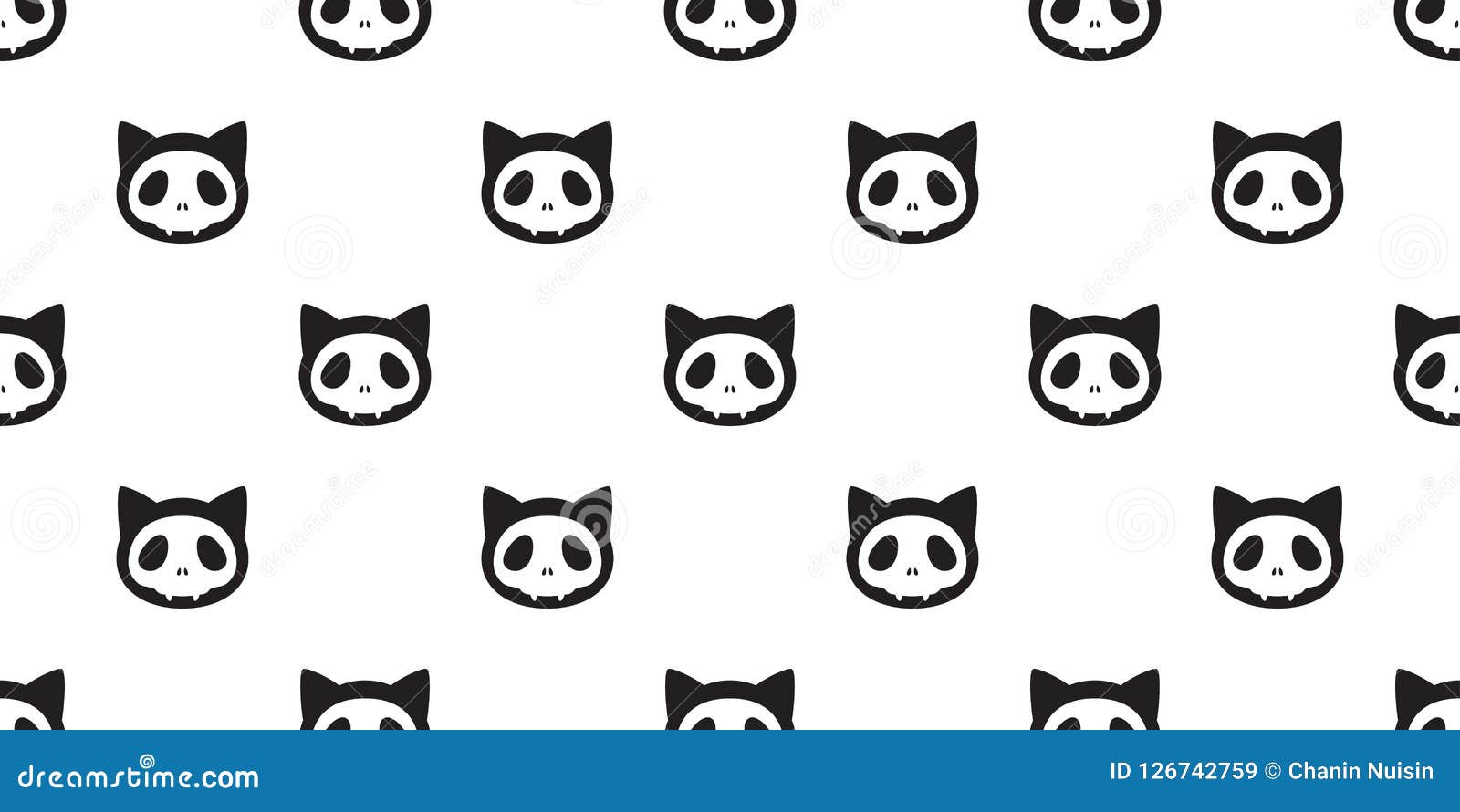 Cat Seamless Pattern Halloween Skull Skeleton Bone Ghost Scarf Isolated ...