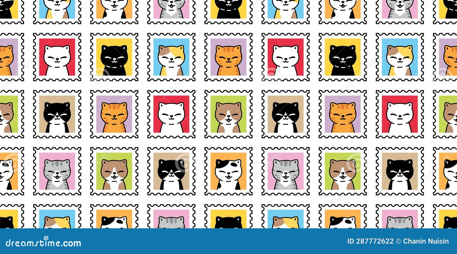 Cat Seamless Pattern Kitten Stamp Post Mail Neko Vector Cartoon ...