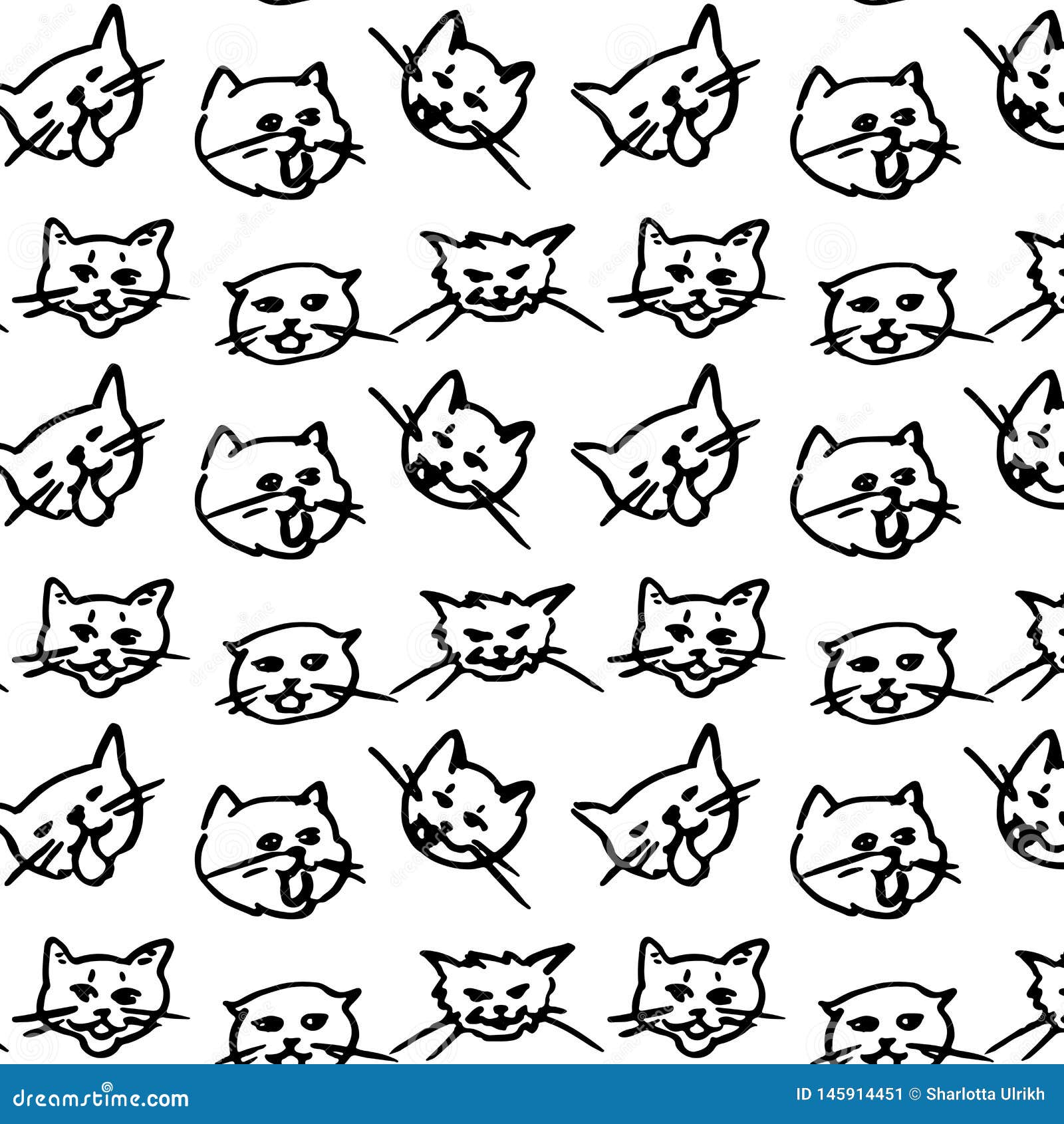 Cat Seamless Pattern Kitten Vector Scarf Isolated Background Repeat ...