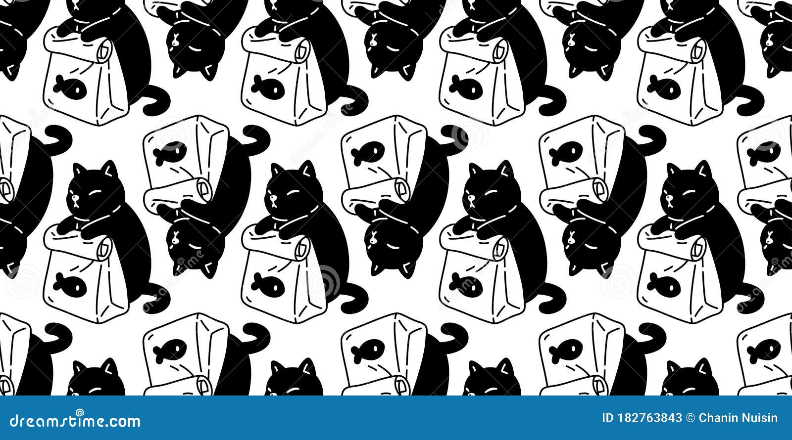 Cat Seamless Pattern Vector Kitten Food Calico Scarf Isolated Cartoon