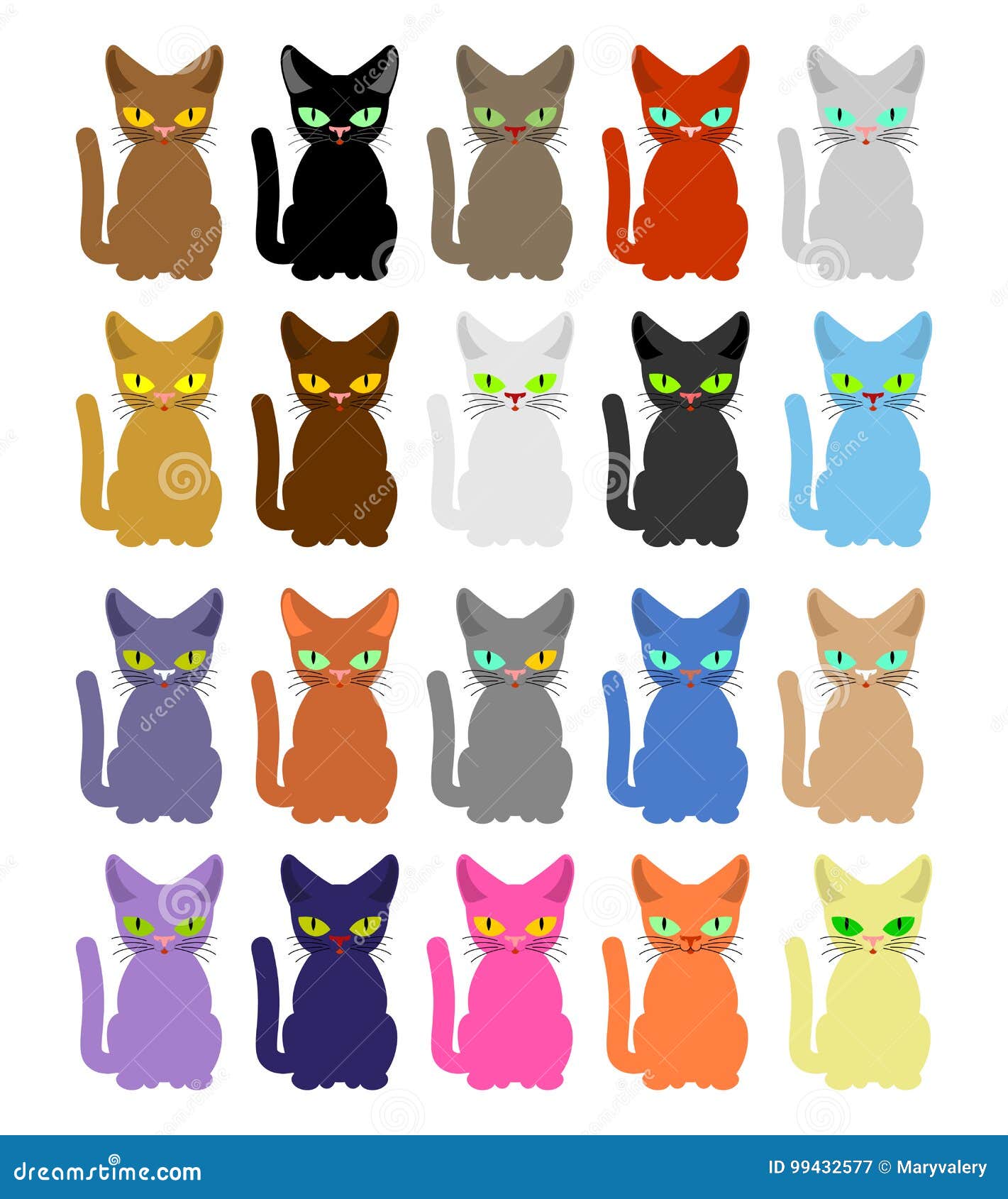 Cat set. Many colored cats stock vector. Illustration of icon - 99432577