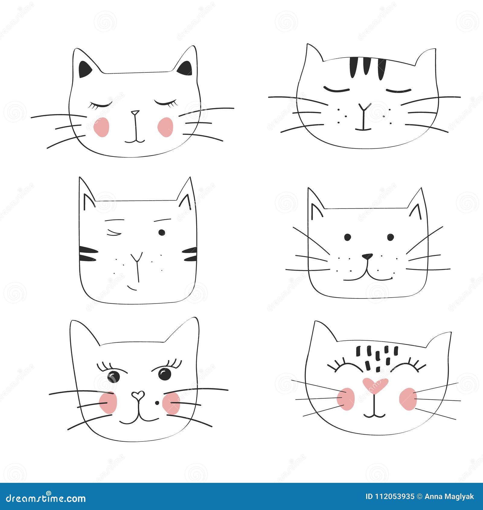 Cat set hand drawn cute stock vector. Illustration of design - 112053935