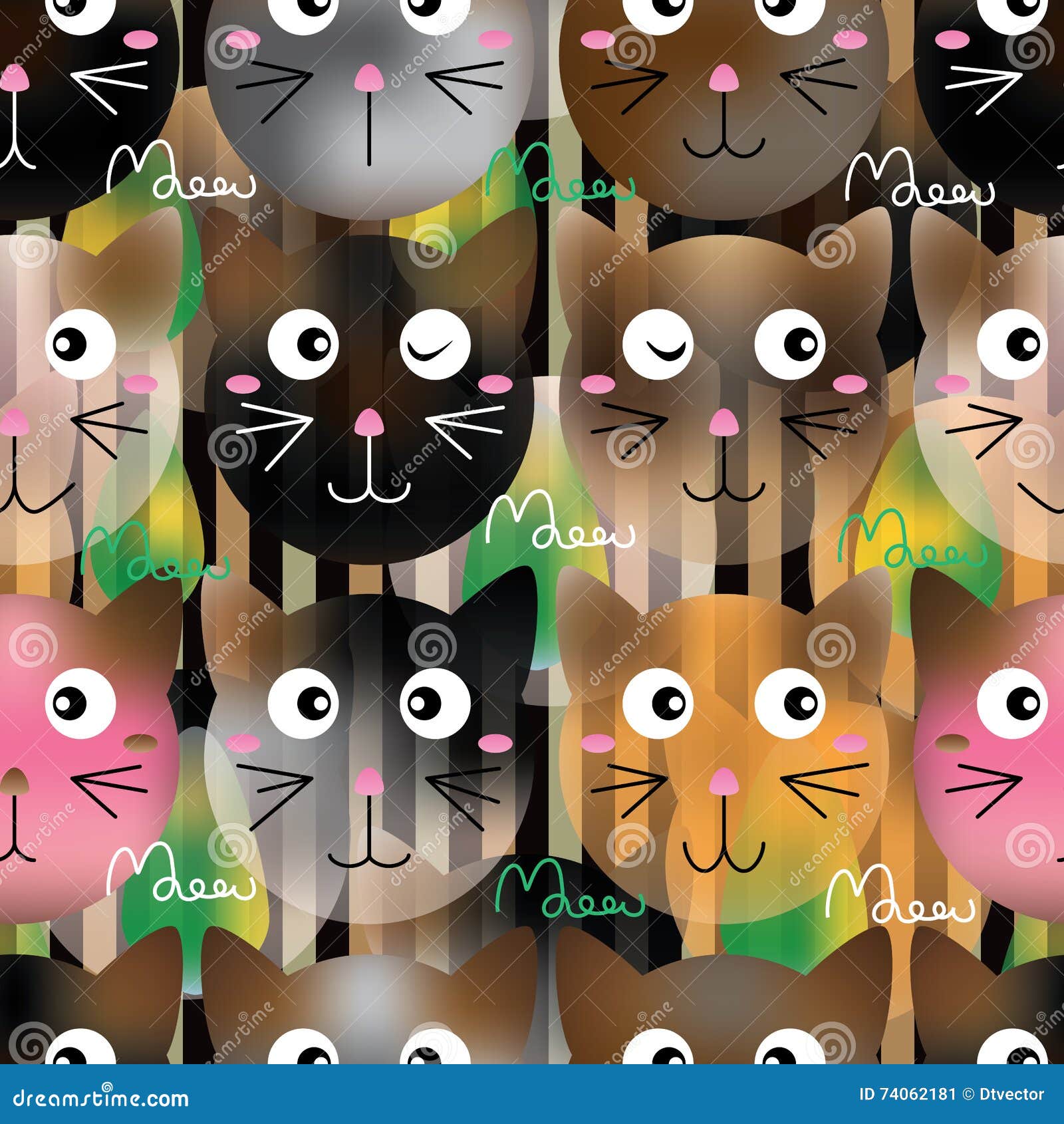 Cat Shape Color Effect Seamless Pattern Stock Vector - Illustration of ...