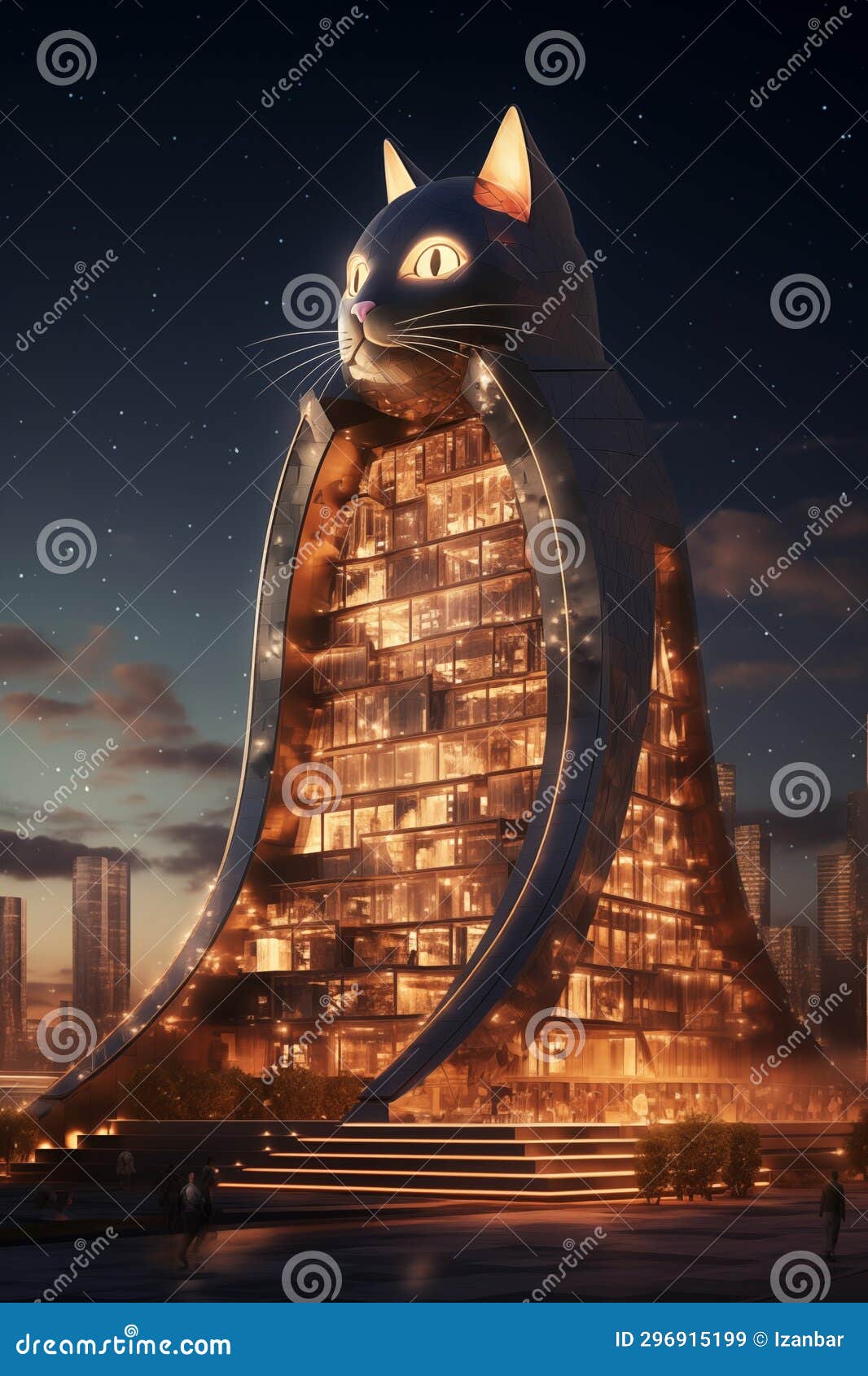 Cat Shape Illuminated Building at Night Illustration Stock Illustration ...