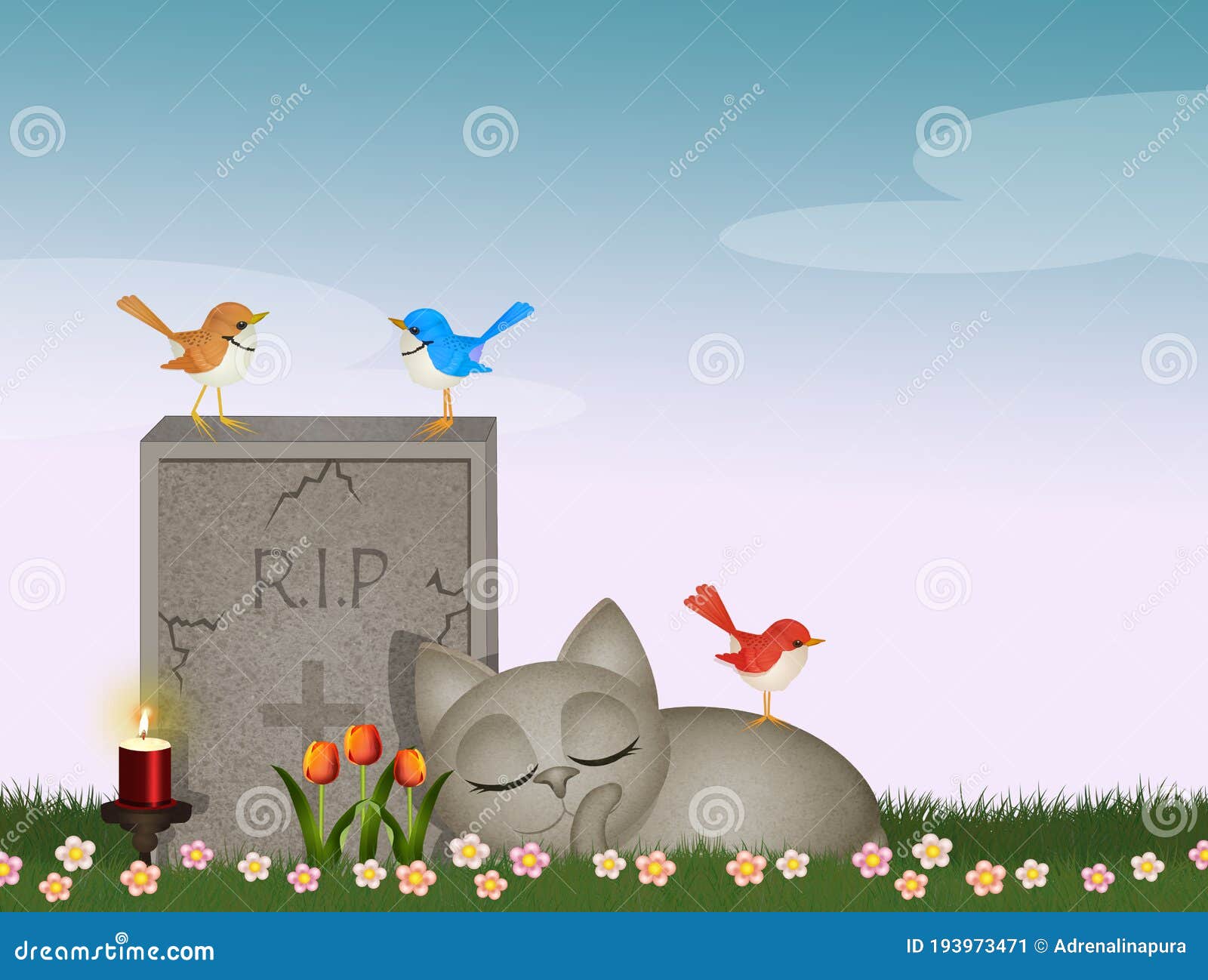 Cat-shaped Statue on the Tombstone Stock Illustration - Illustration of ...