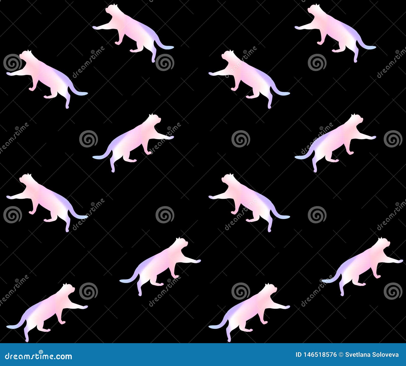 Cat Silhouette on Black Seamless Pattern Stock Vector - Illustration of ...