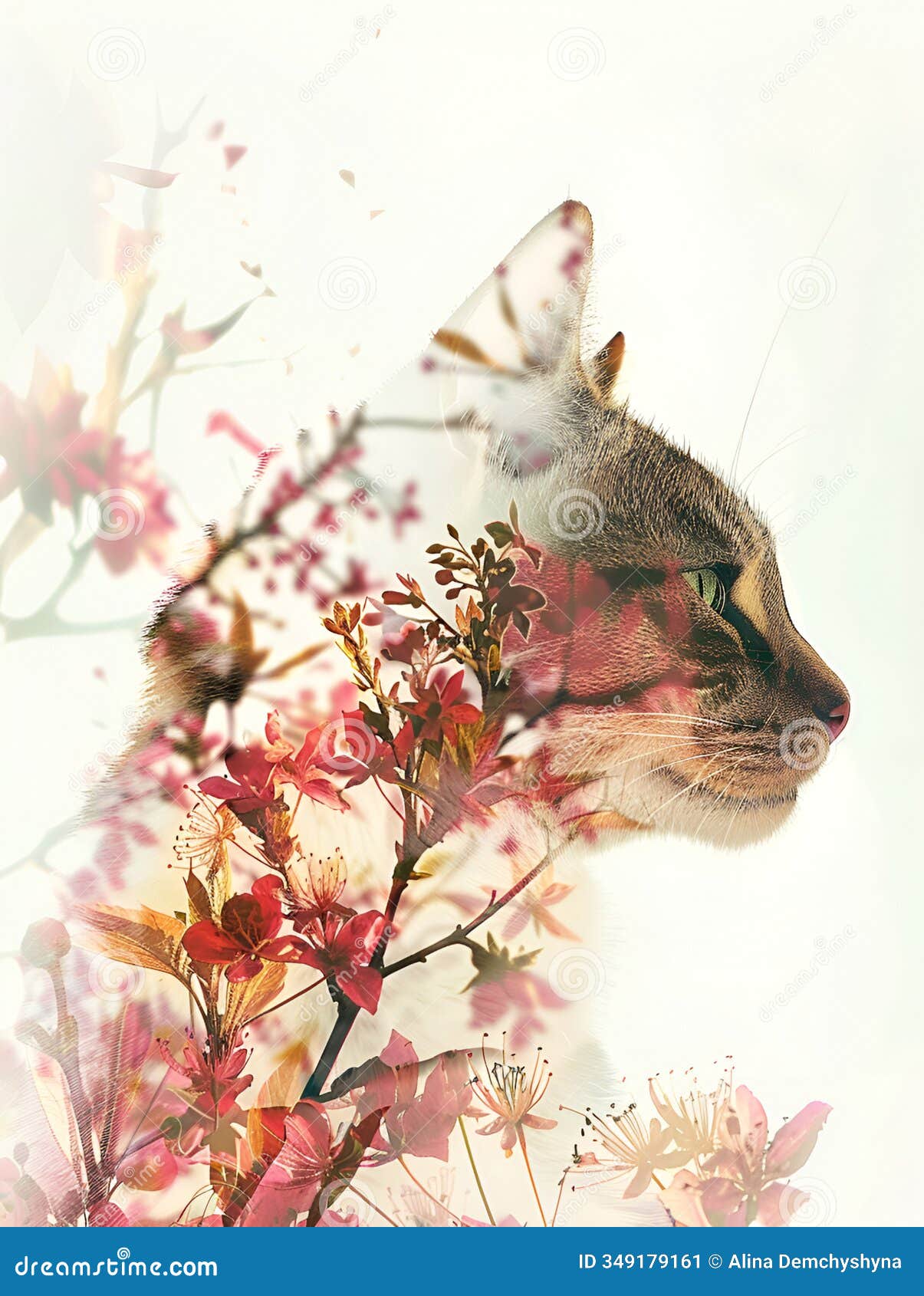 Cat Silhouette with Floral Overlay in Soft Light, Double Exposure Stock ...