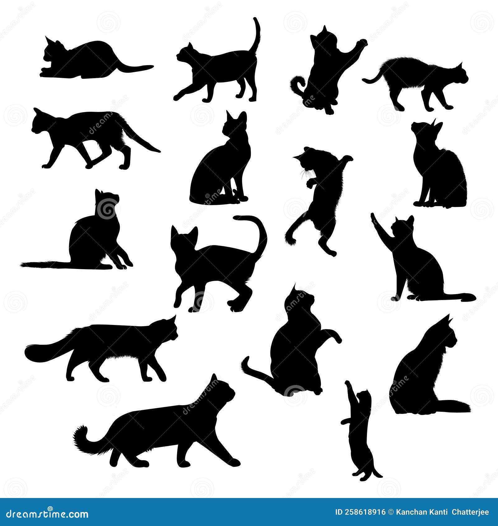 Cat Silhouette Set. Vector File. Stock Vector - Illustration of ...