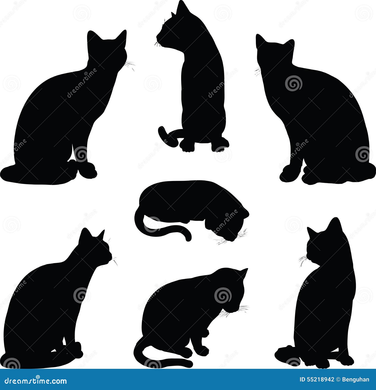 Cat Silhouette In Sitting Pose Isolated On White Background Stock Photo ...