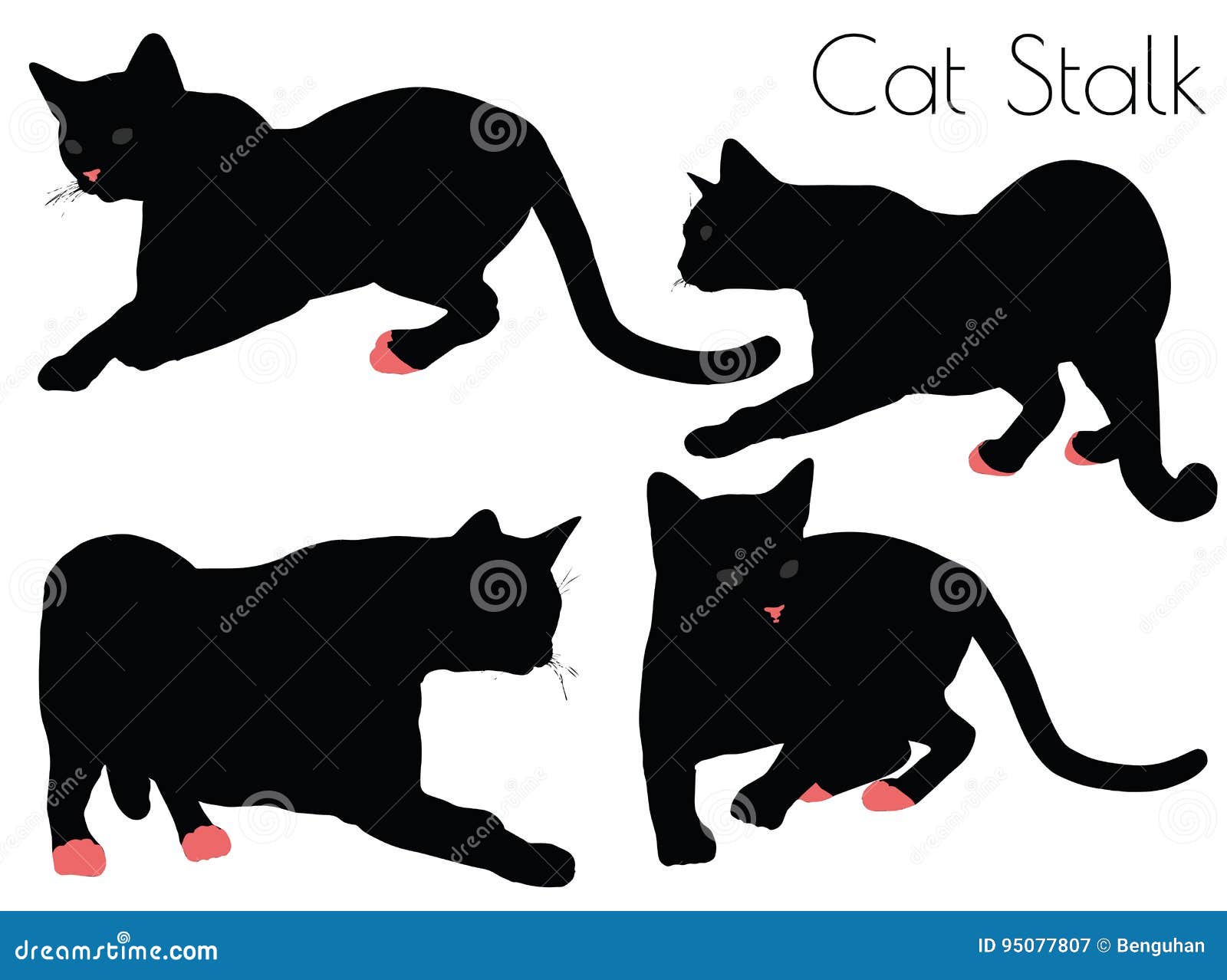Cat Silhouette in Stalk Pose Stock Vector - Illustration of animal ...