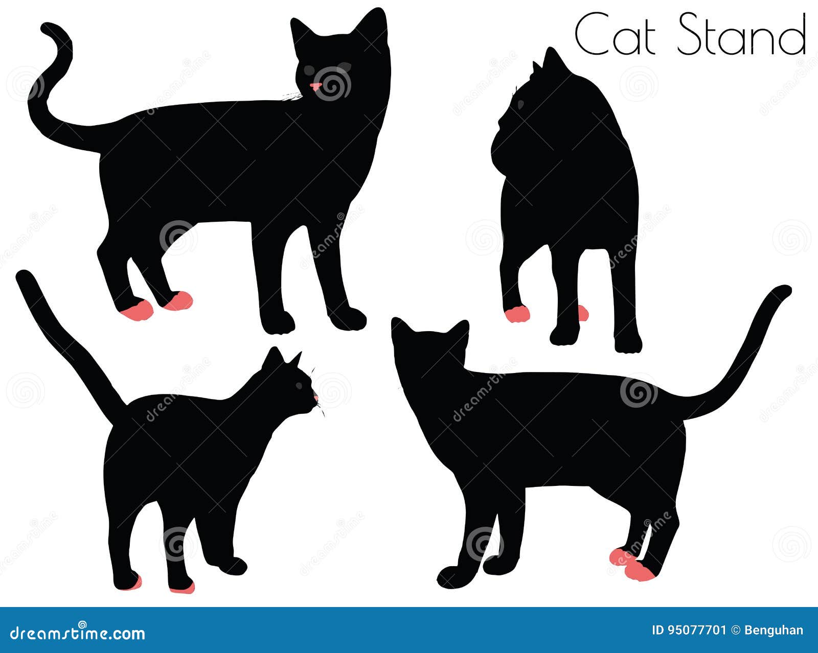 Cat Silhouette in Stand Pose Stock Vector - Illustration of catus ...