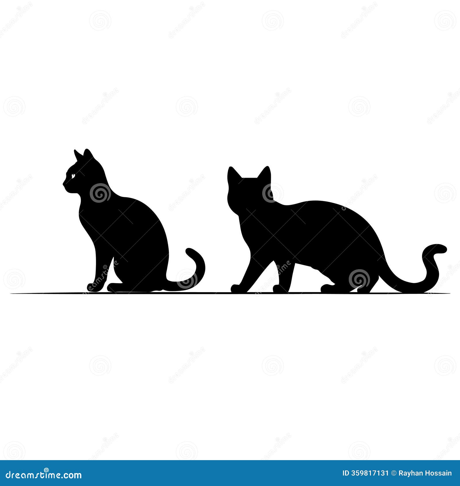 Cat Silhouette Vector Set Black on White Background. Stock Illustration ...