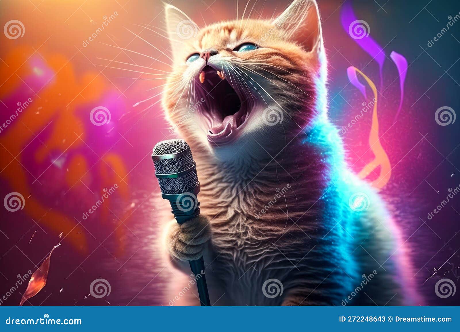 Cat Singing into Microphone with Colorful Lights. Generative AI Stock ...