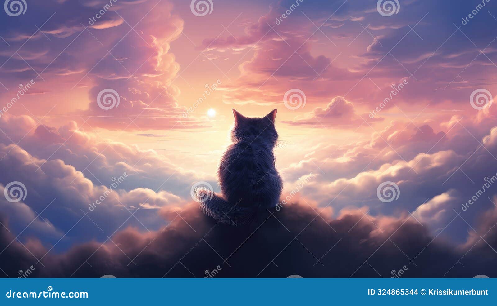 Cat Sit in the Cloud in Sky AI Generated Stock Illustration - Illustration of concept, farewell ...