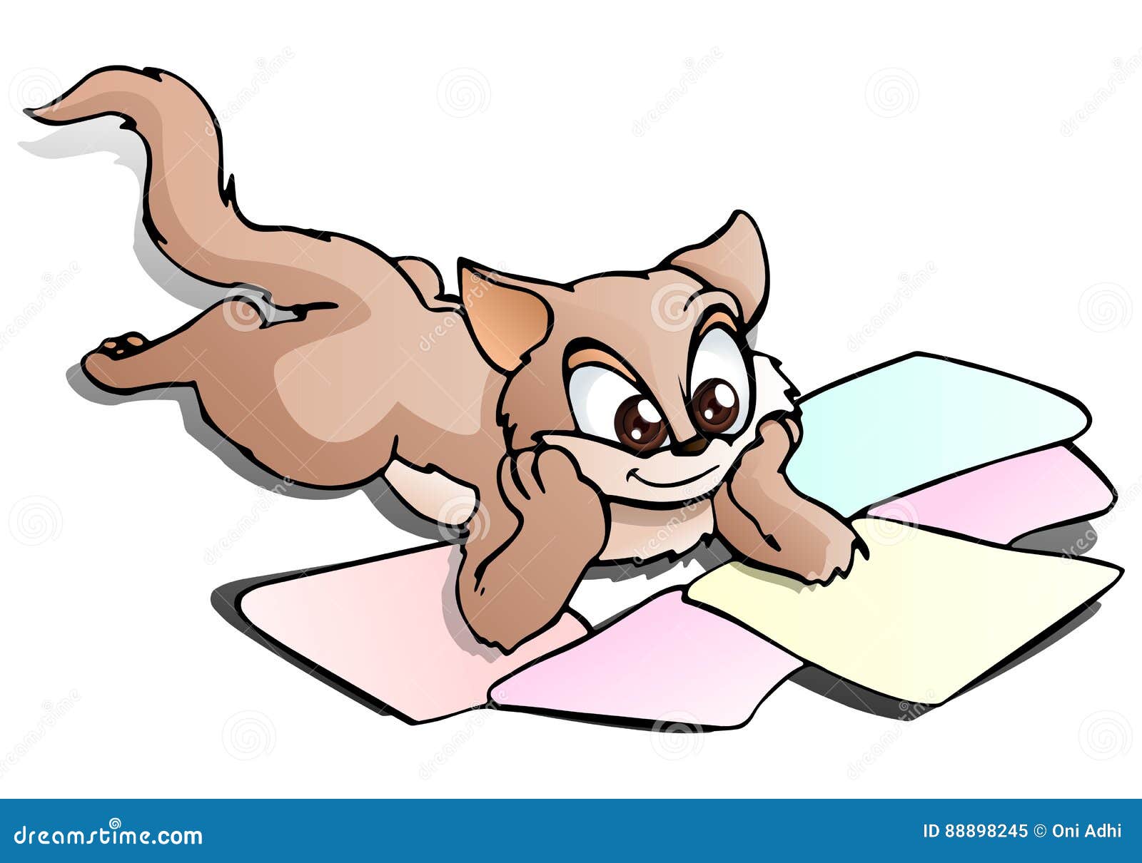 Cat Sit and See Focus at Papers on Isolated White Background Stock ...