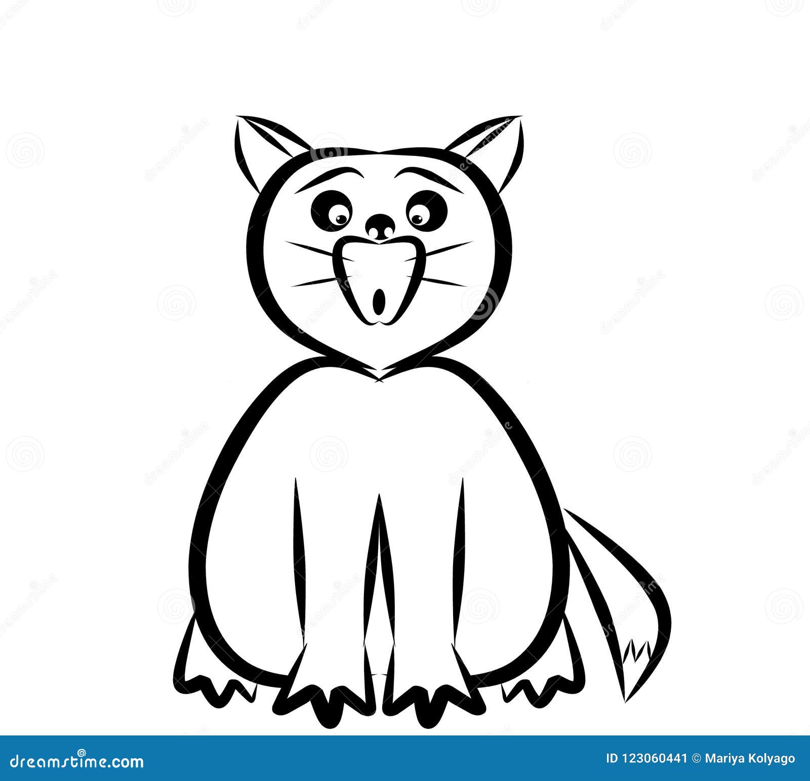 Cat Sitting Astonished 2D Illustration on White Background. Stock ...