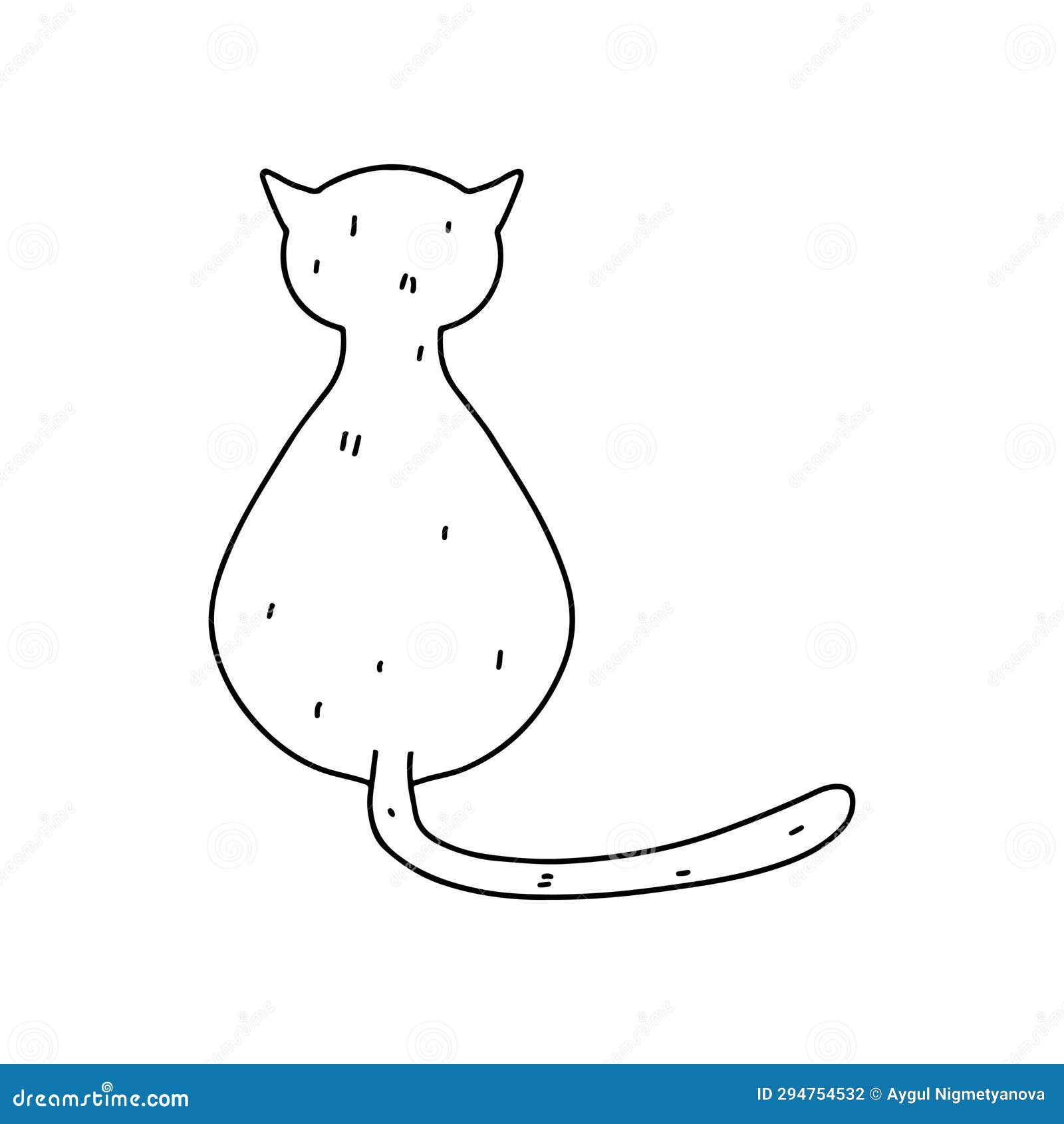 Cat Sitting Back Side. Hand Drawn Doodle Style. Vector Illustration ...