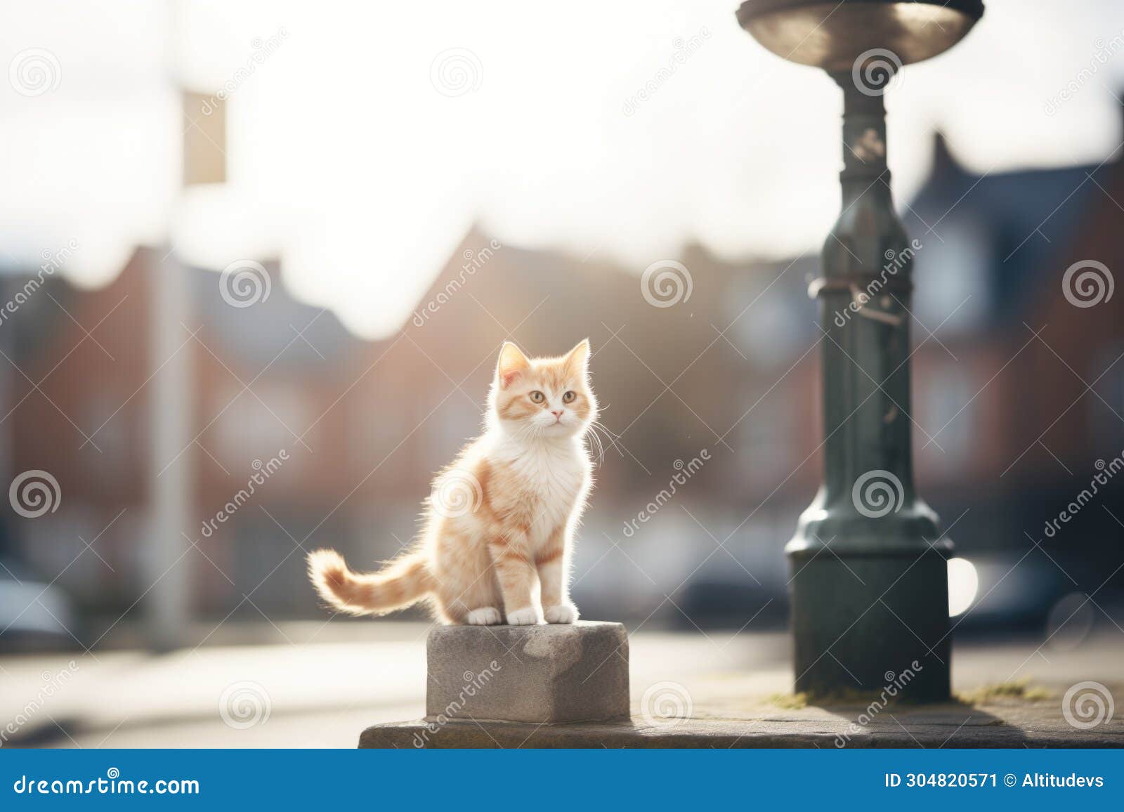 Cat Sitting at the Base of a Lamp Post Stock Image - Image of domestic ...